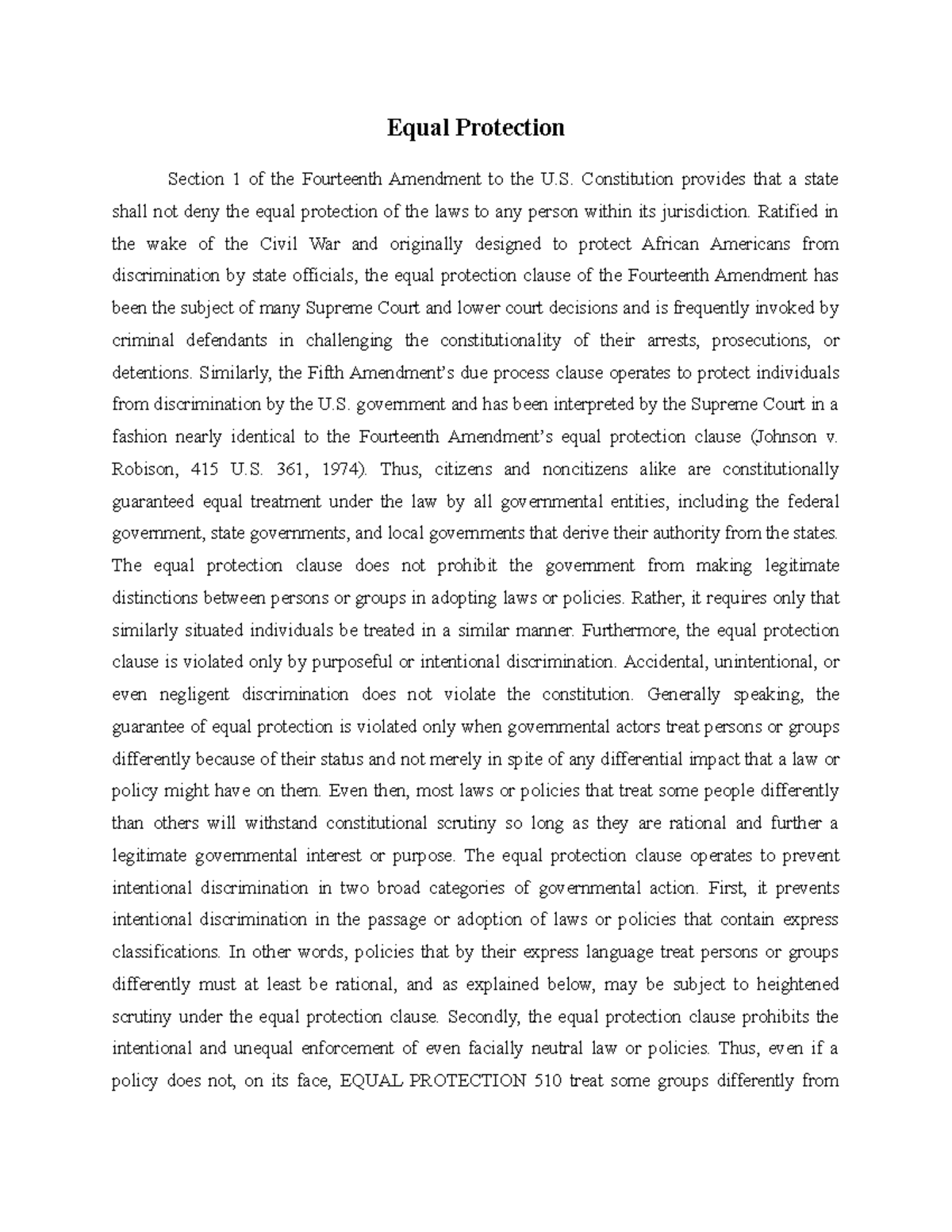 Equal Protection - Equal Protection Section 1 of the Fourteenth ...