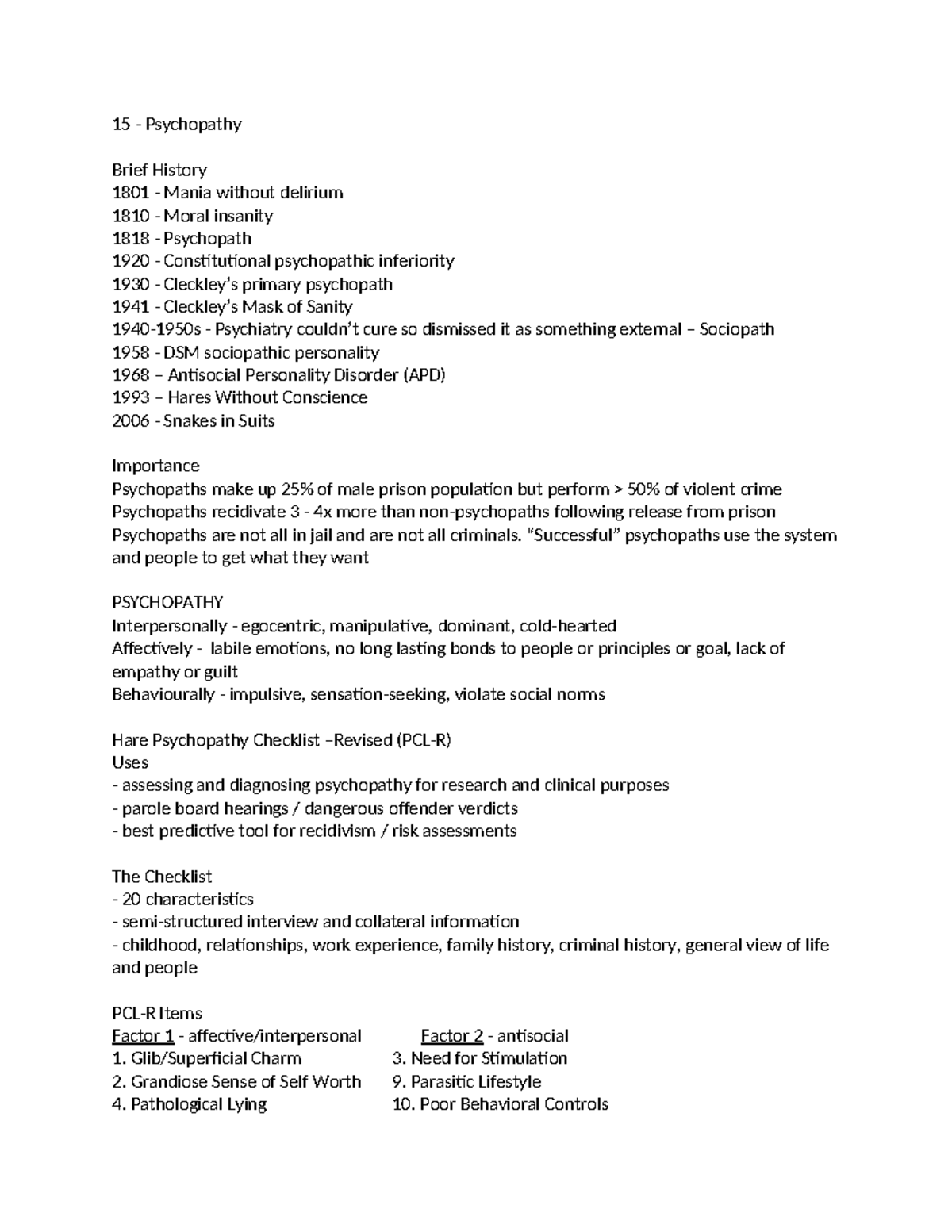 Lecture 15 Psychopathy Behavioural Neuroscience Univ of Ottawa PSY 3301 ...