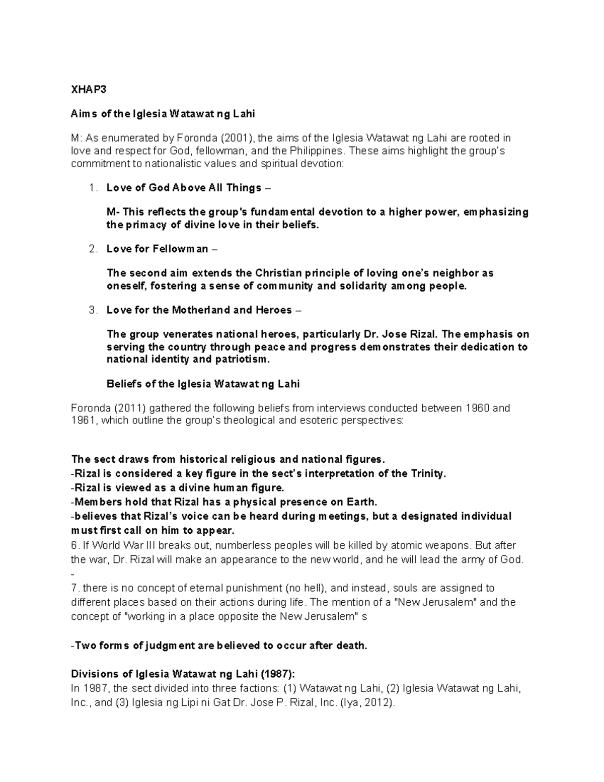 For ppt - oke - XHAP Aims of the Iglesia Watawat ng Lahi M: As ...