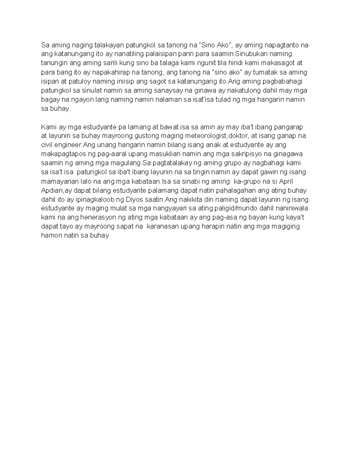 Esp summary - fsdfdsf fsdfsd fsdfdsf - Sa aming naging talakayan ...