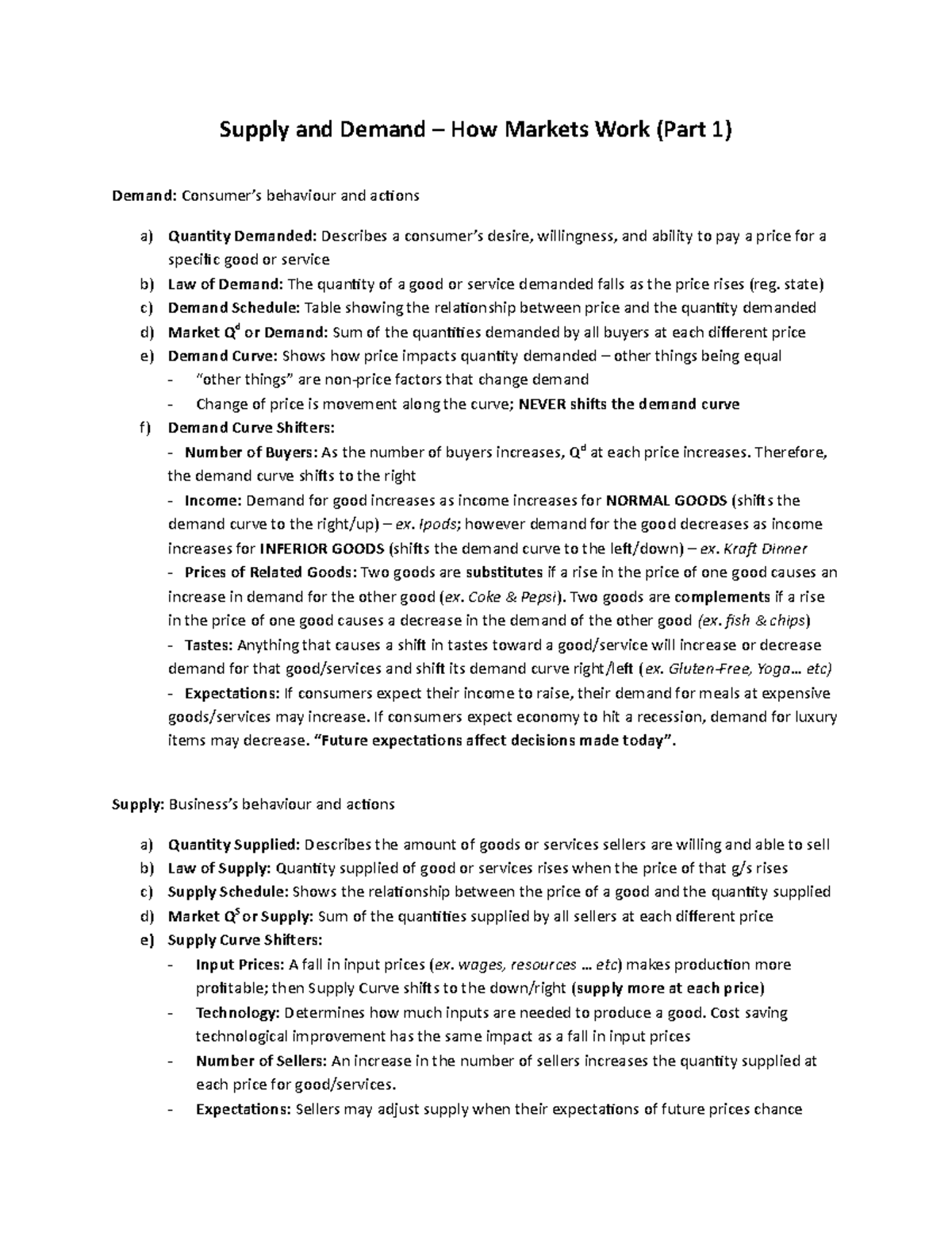 Econ Chapter 4 - Summary Introduction to Microeconomics - Supply and ...