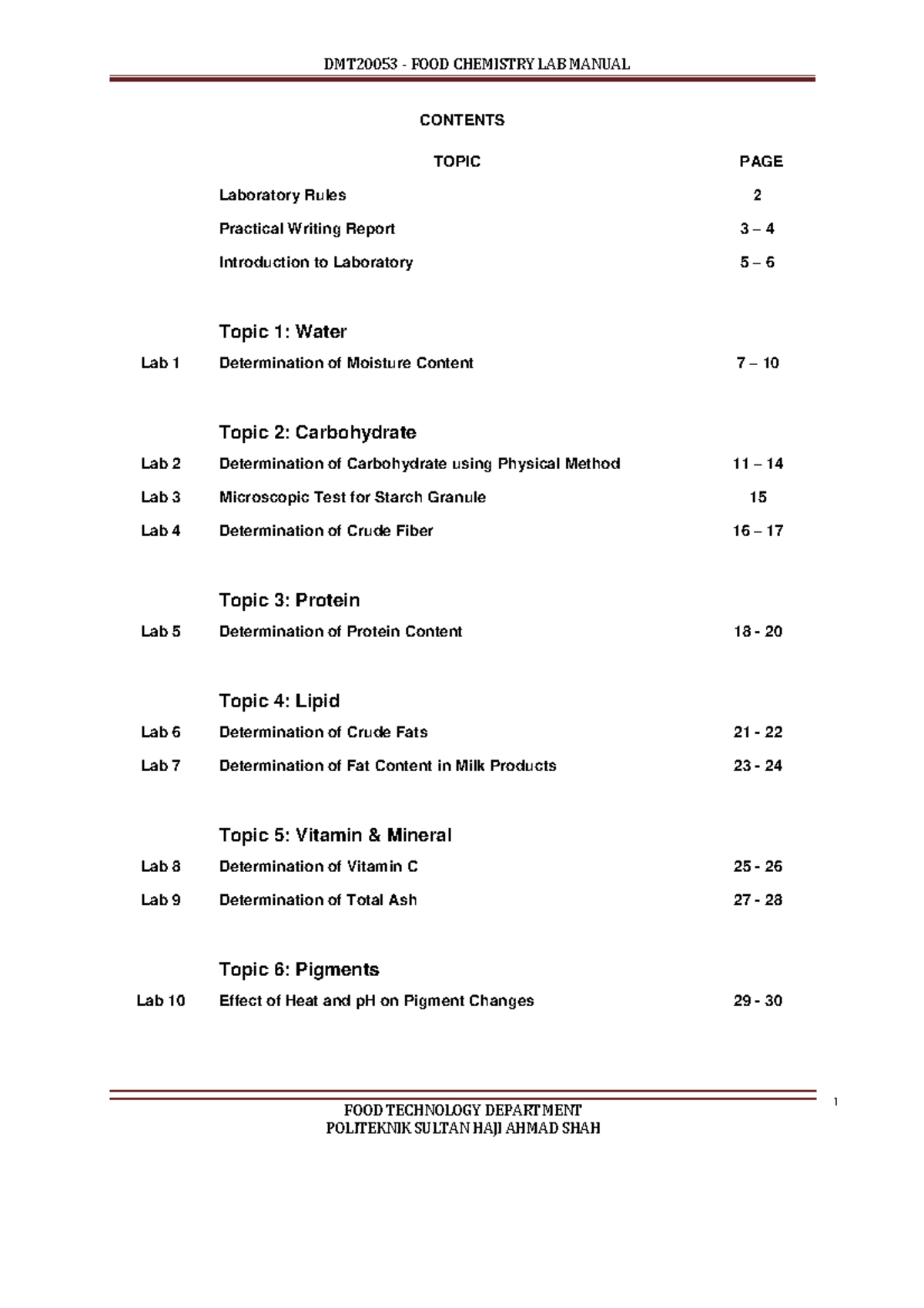 LAB Manual DMT2005 3 - CONTENTS TOPIC PAGE Laboratory Rules 2 Practical ...