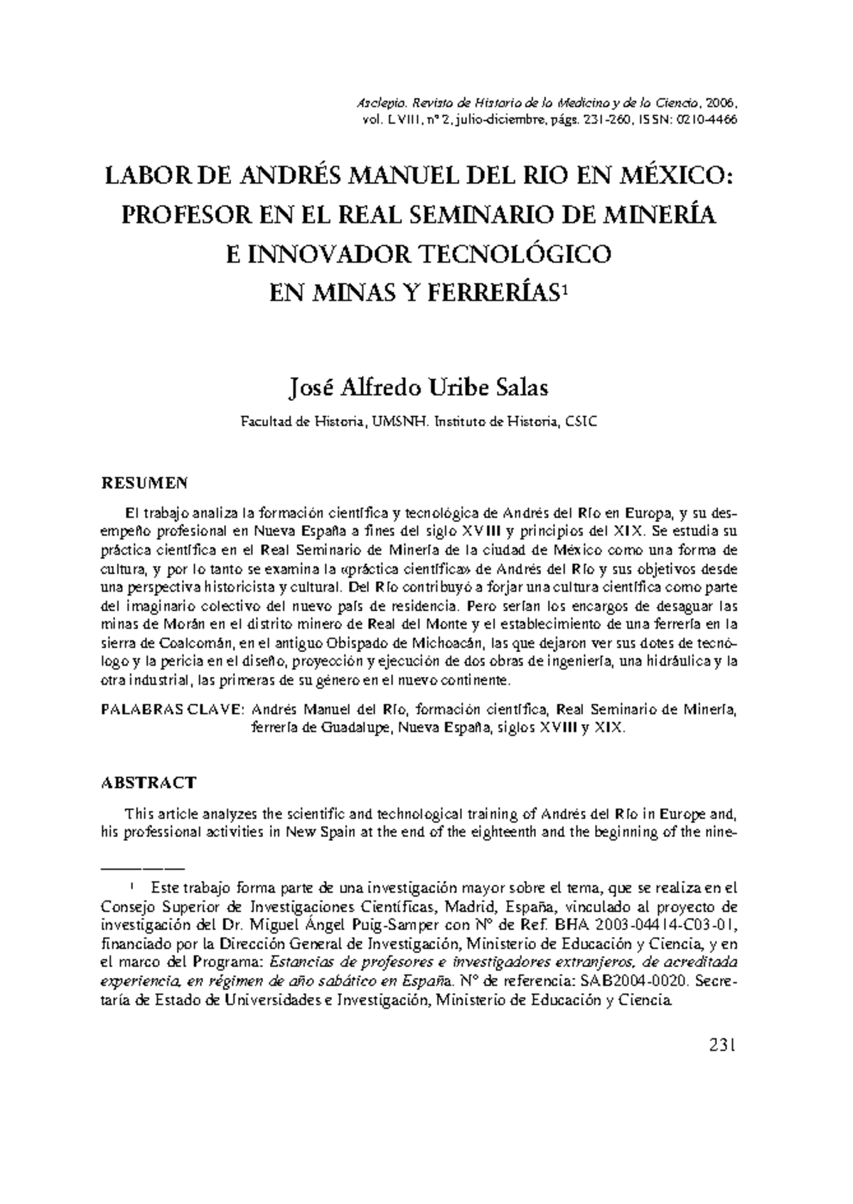 Andrés Manuel Del Río - Historia de la minería - Asclepio. Revista de ...