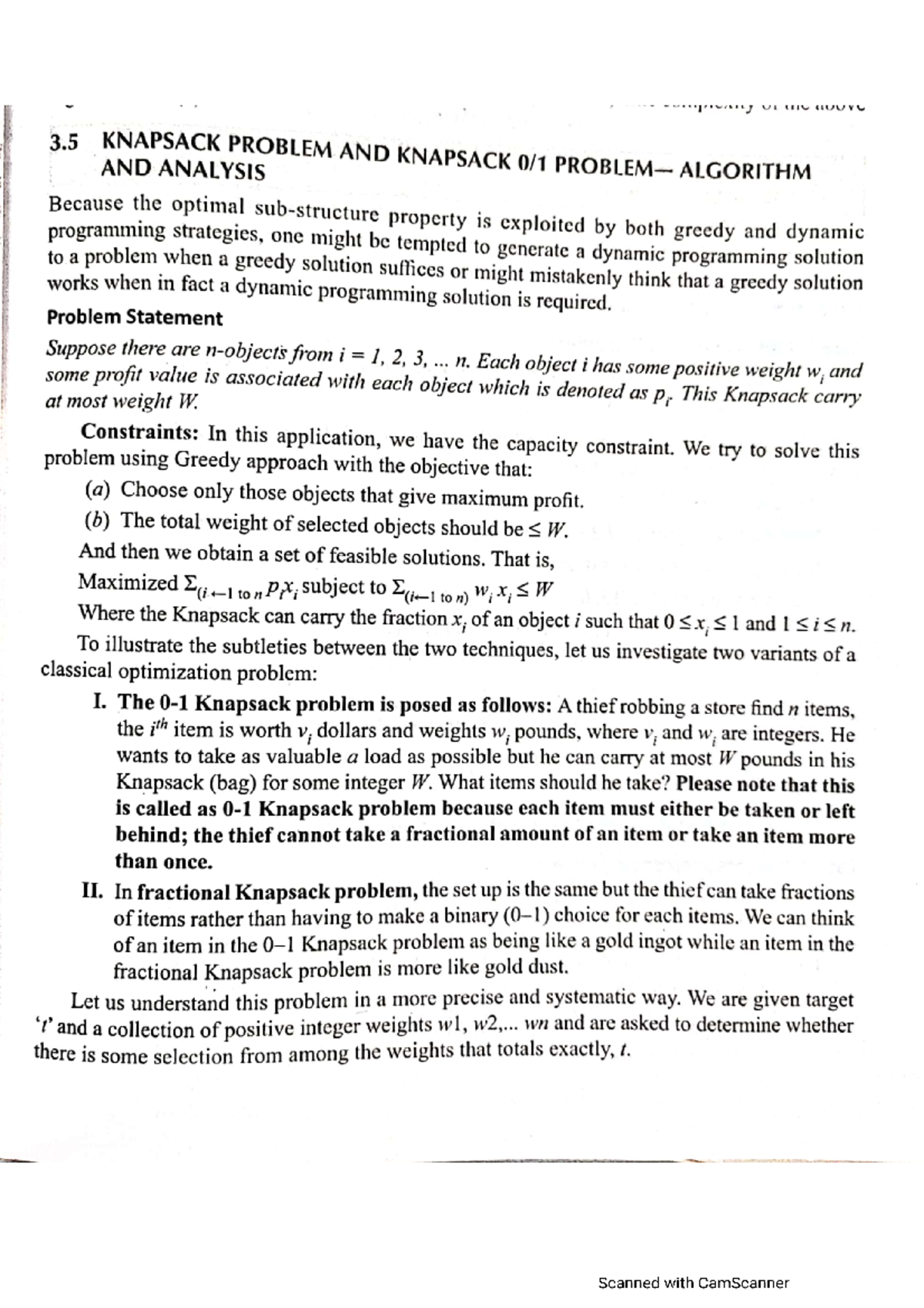 Topic-5 Knapsack Probkem - Algorithms Design - Studocu