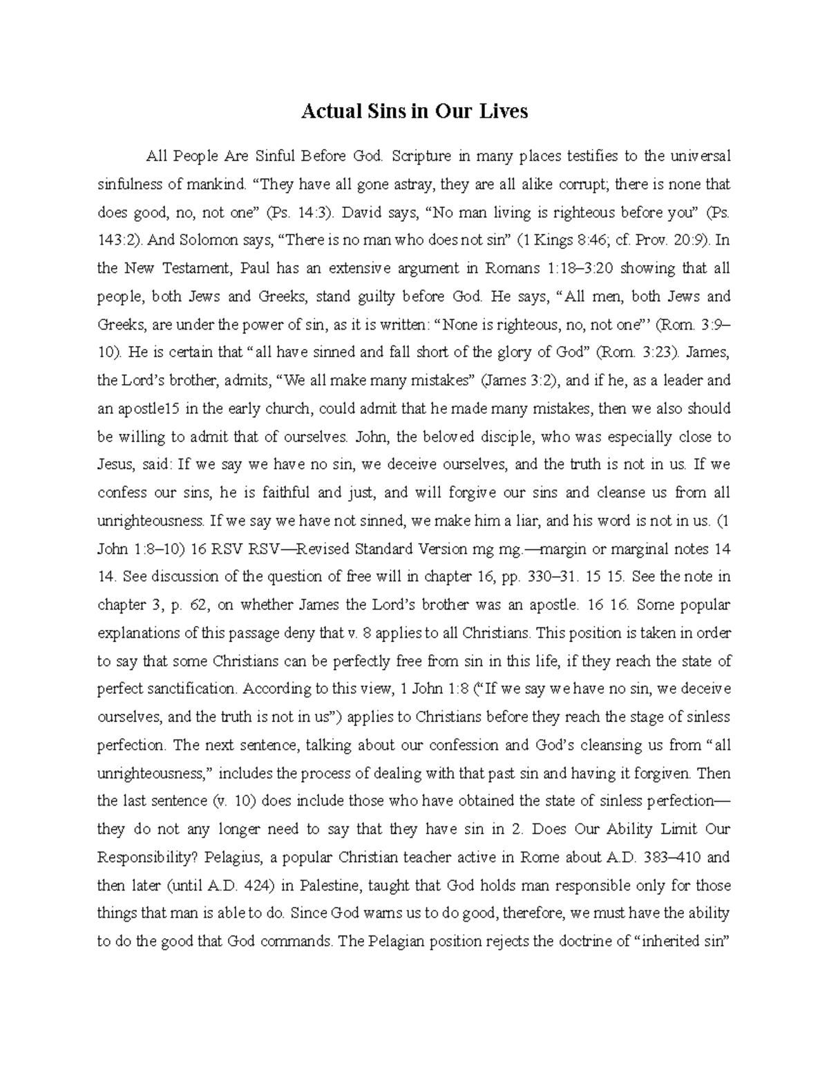 Actual Sins in Our Lives - Scripture in many places testifies to the ...