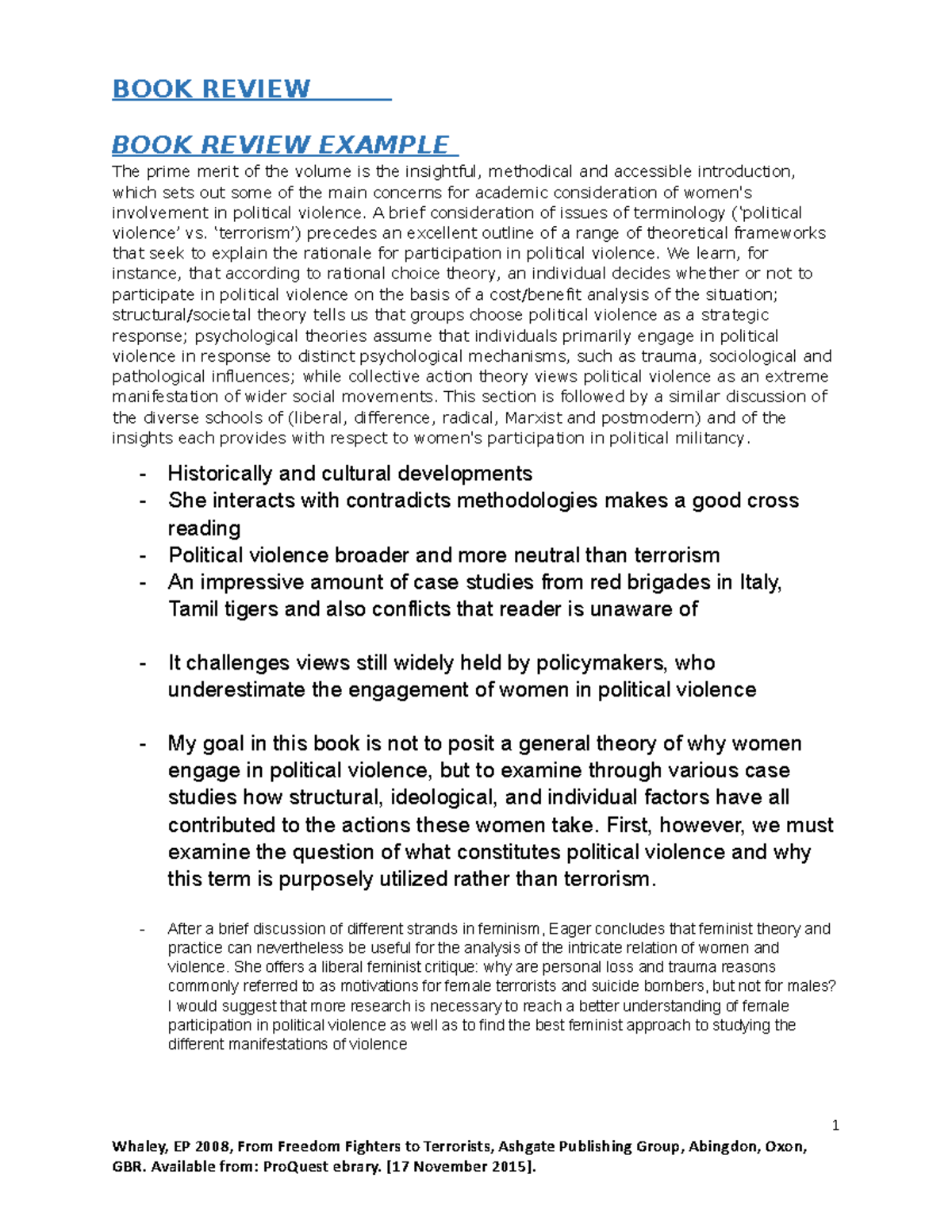 Book Review note on Paige Whaley Eager - From Terroris to freedrom ...