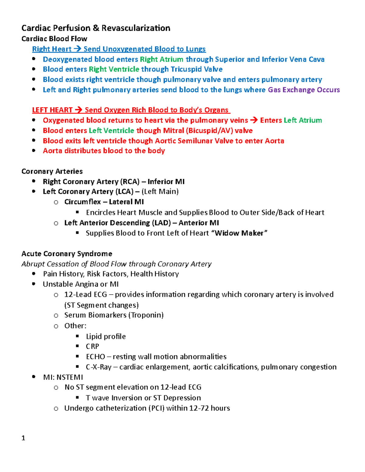 Cardiac Perfusion Lecture Notes - Cardiac Perfusion & Revascularization ...