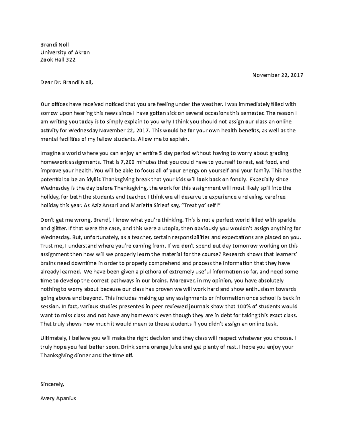 Online activity Nov 22 - Persuasive Letter - Brandi Noll University of ...