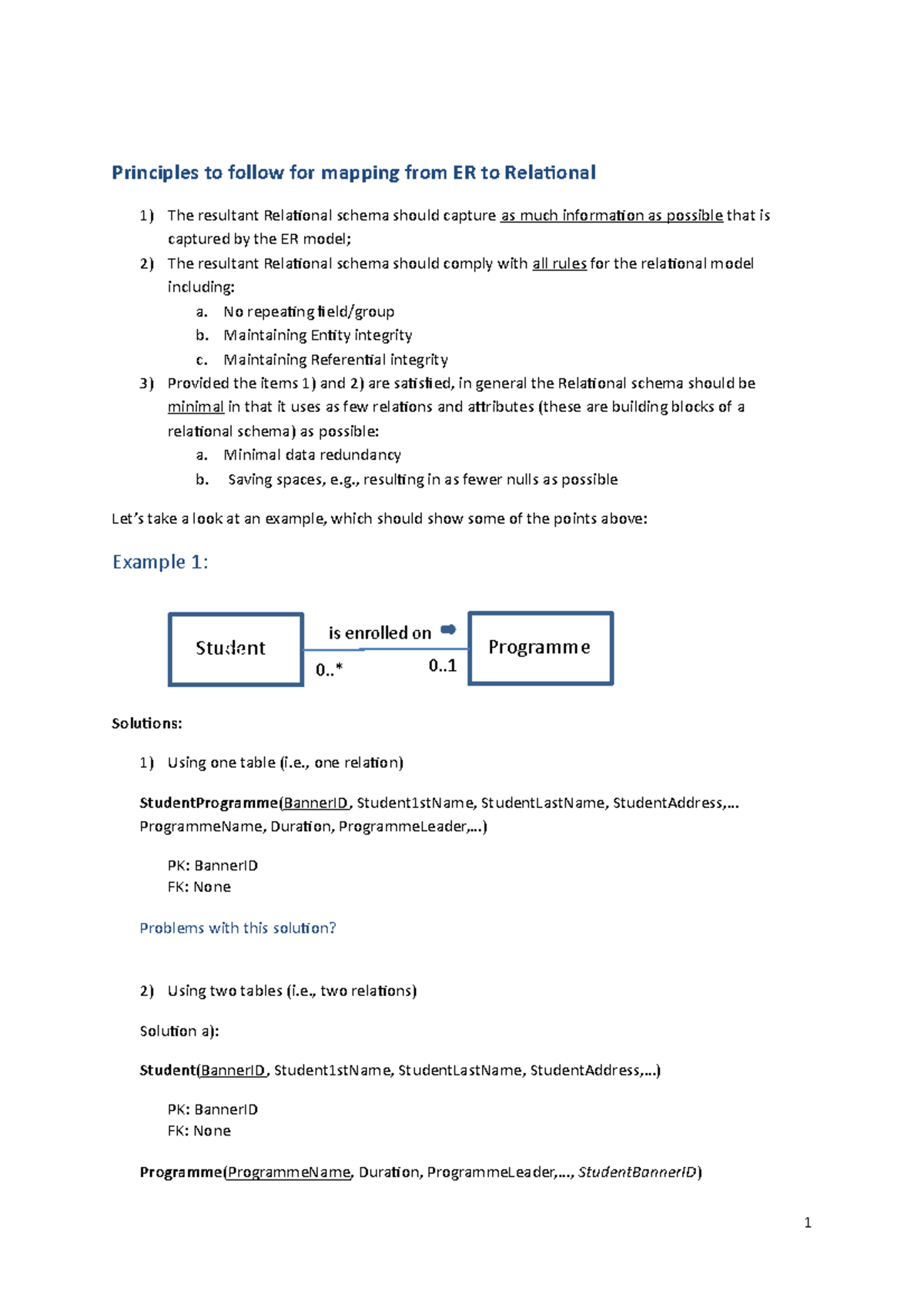 Relational Mapping Notes - Principles to follow for mapping from ER to ...