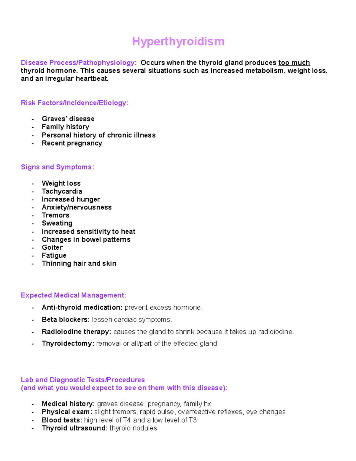 Pathosheet - Medication cards - Hyperthyroidism Disease Process ...