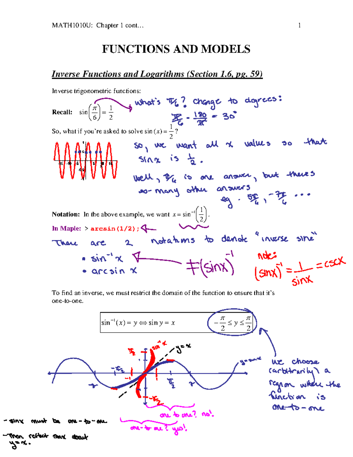 Calculus I Lecture 1 - MATH1010U: Chapter 1 cont… 1 FUNCTIONS AND ...