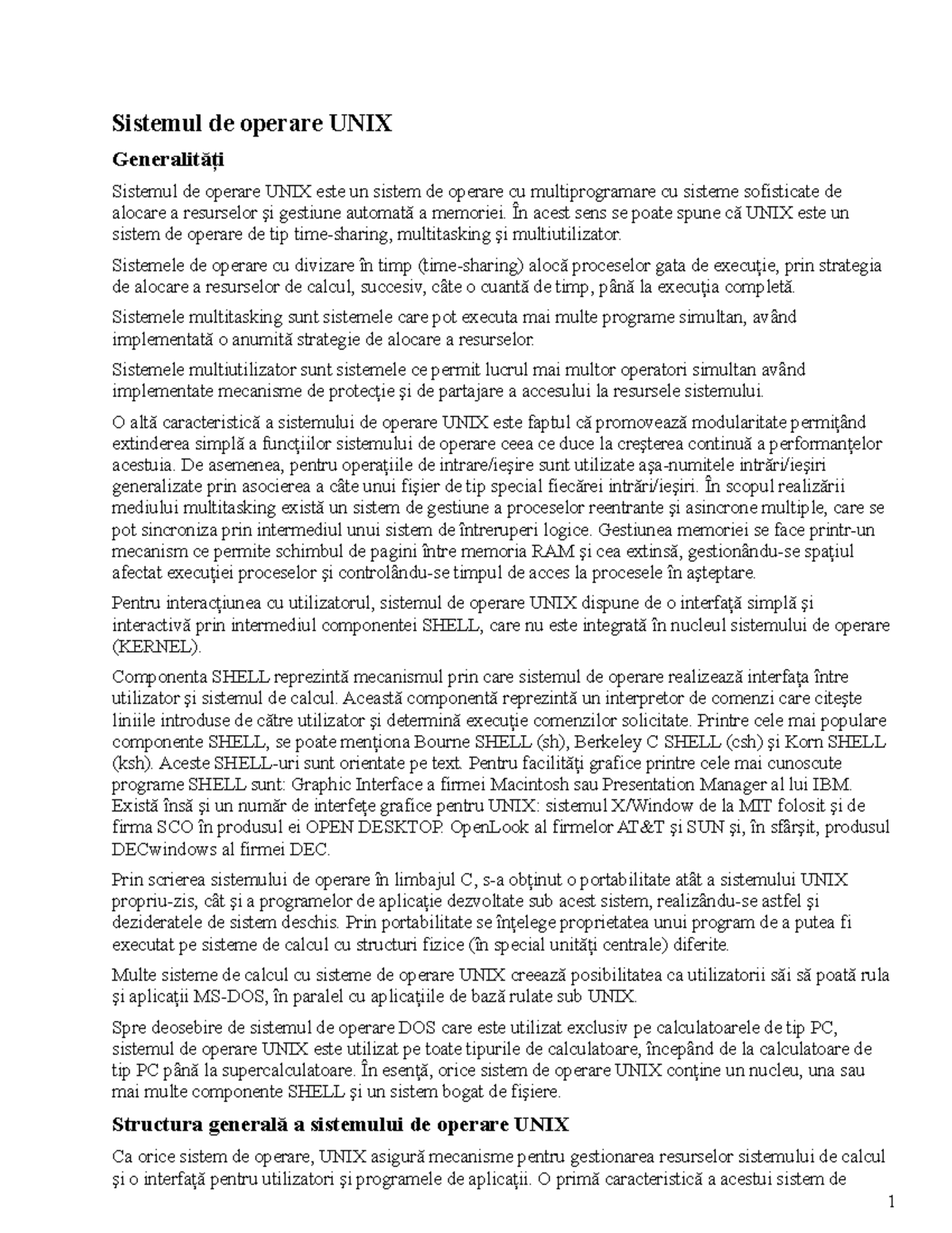 Lab. 1. Instalare Linux - Sistemul de operare UNIX Generalităţi ...