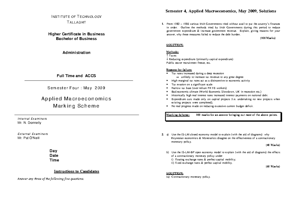 Exam 6 May 2009, answers - I N ST I T U T E OF T ECH N OLOGY T ALLAGH T ...