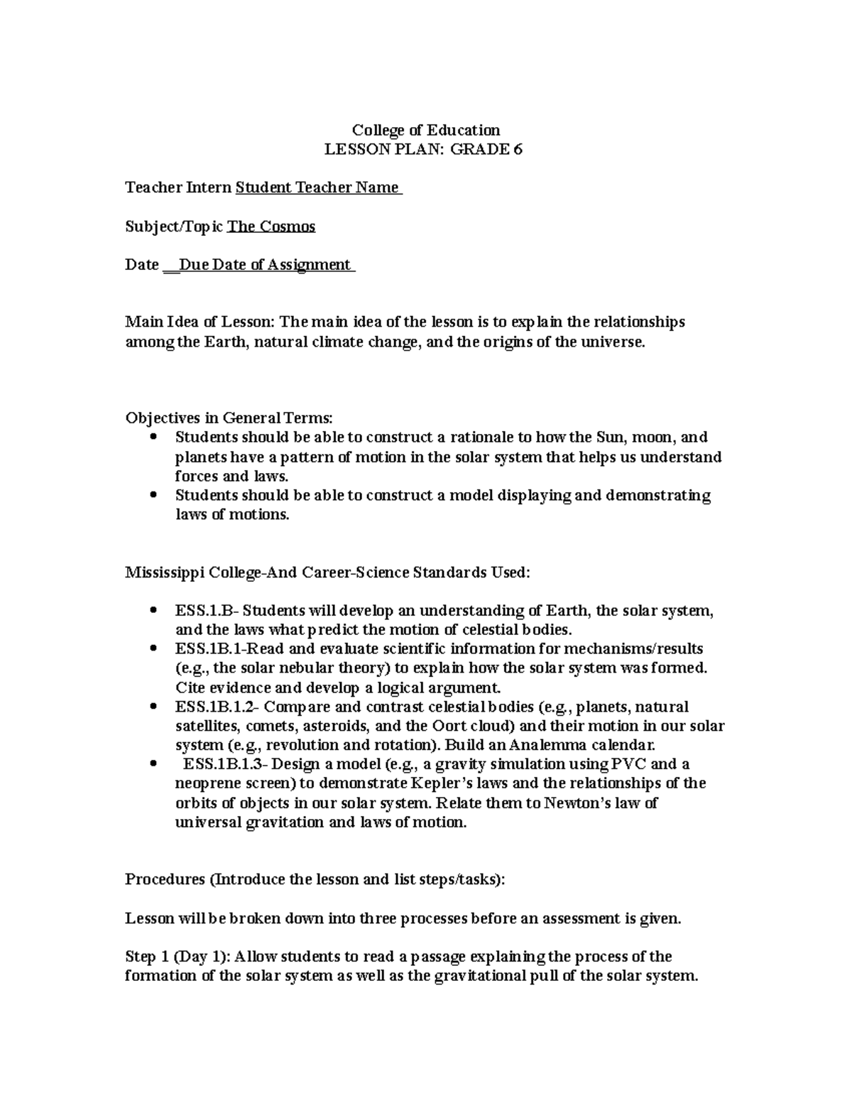 Chapter 8 Lesson Plan - College of Education LESSON PLAN: GRADE 6 ...