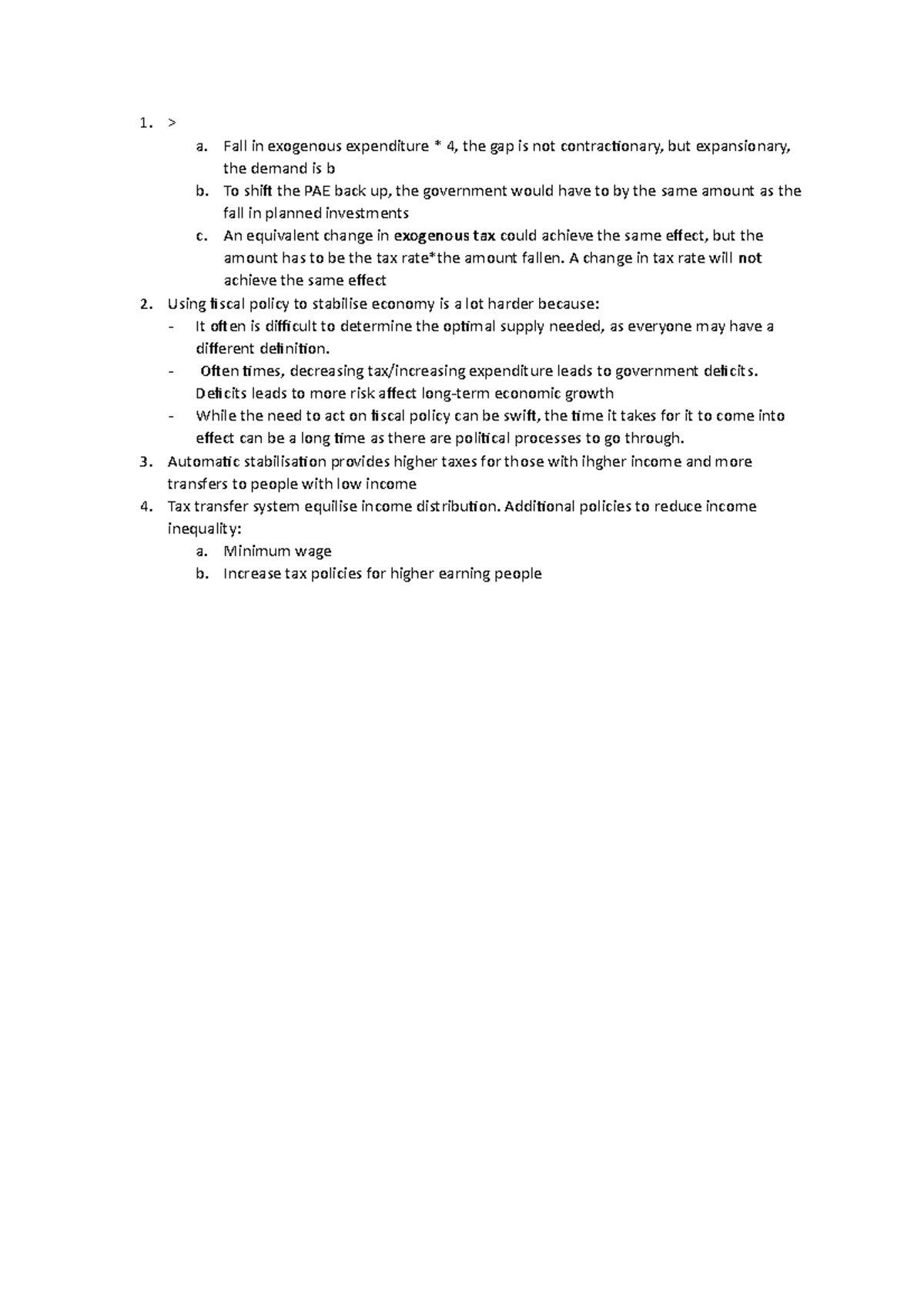 ECC1100 Week 4 - Tutorial notes - 1. > a. Fall in exogenous expenditure ...