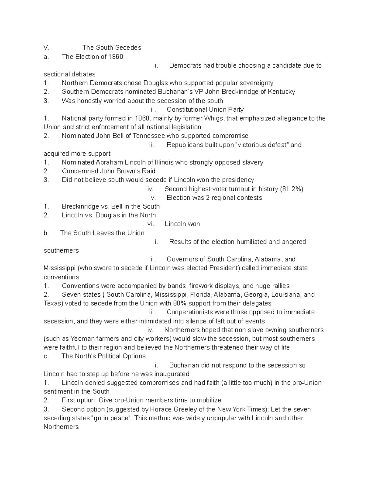 History notes 84* - V. The South Secedes a. The Election of 1860 i ...