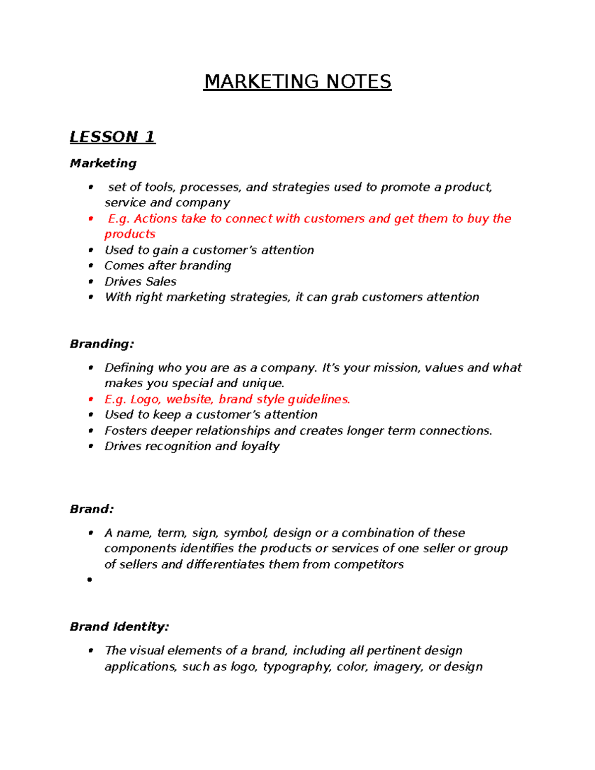 B216 Marketing Notes - whndiaqrb - MARKETING NOTES LESSON 1 Marketing ...