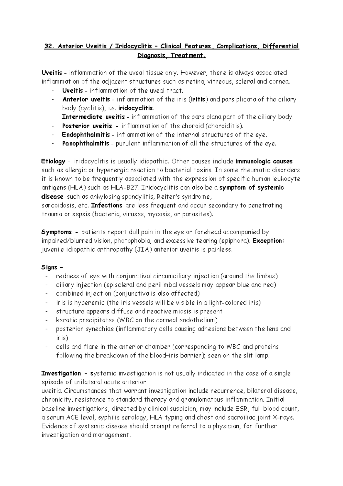 32. Anterior Uveitis, Iridocyclitis - 32. Anterior Uveitis ...