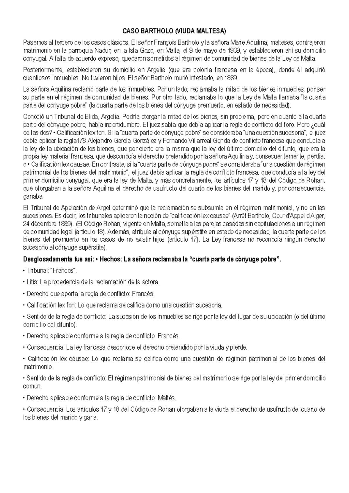 CASO Bartholo - CASO BARTHOLO (VIUDA MALTESA) Pasemos al tercero de los ...