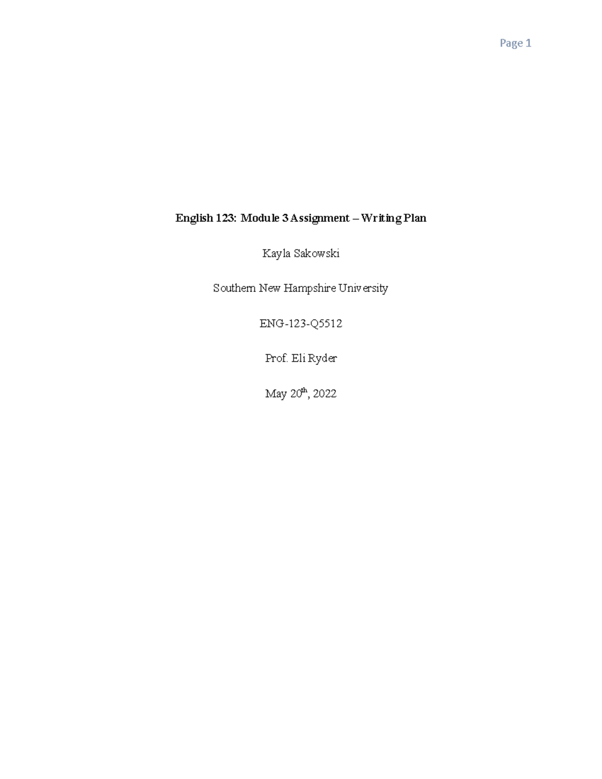 3-6 Project One - Writing Plan - English 123: Module 3 Assignment ...