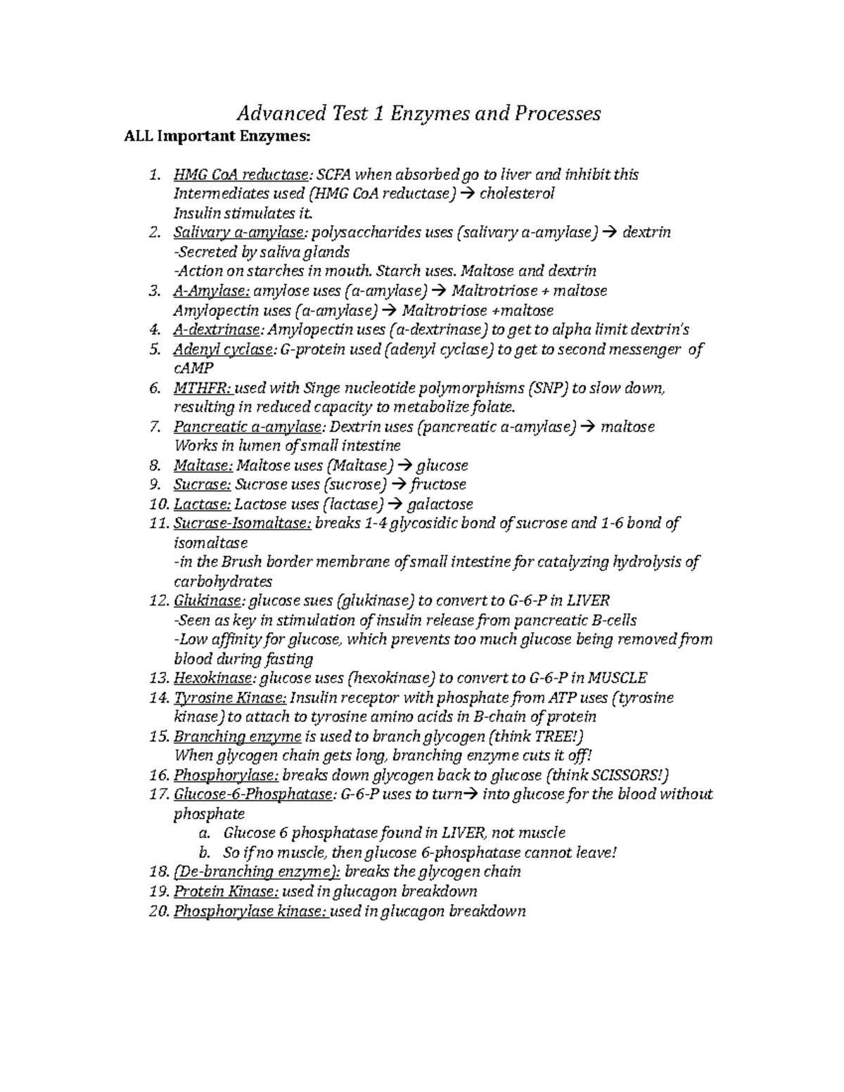Advanced Test 1 Enzymes and Processes - Advanced Test 1 Enzymes and ...