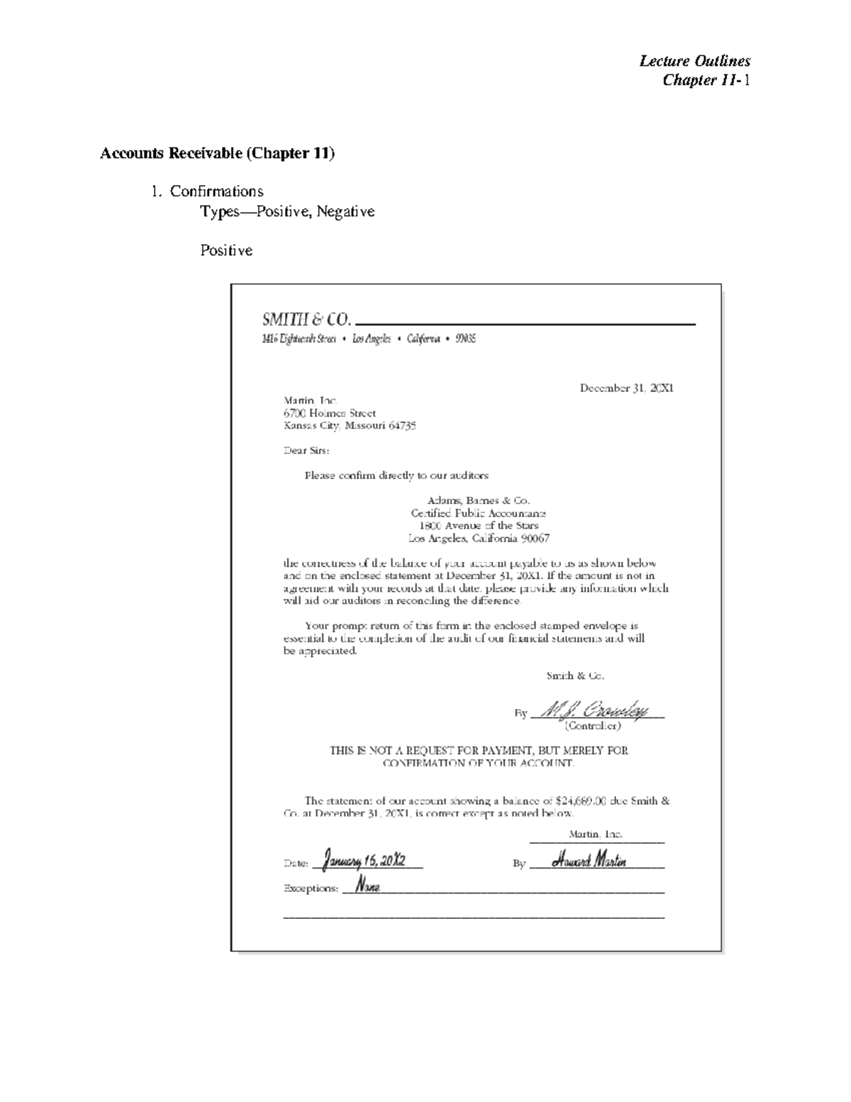 Outline Chpt11 - N/A - Chapter 11- 1 Accounts Receivable (Chapter 11 ...