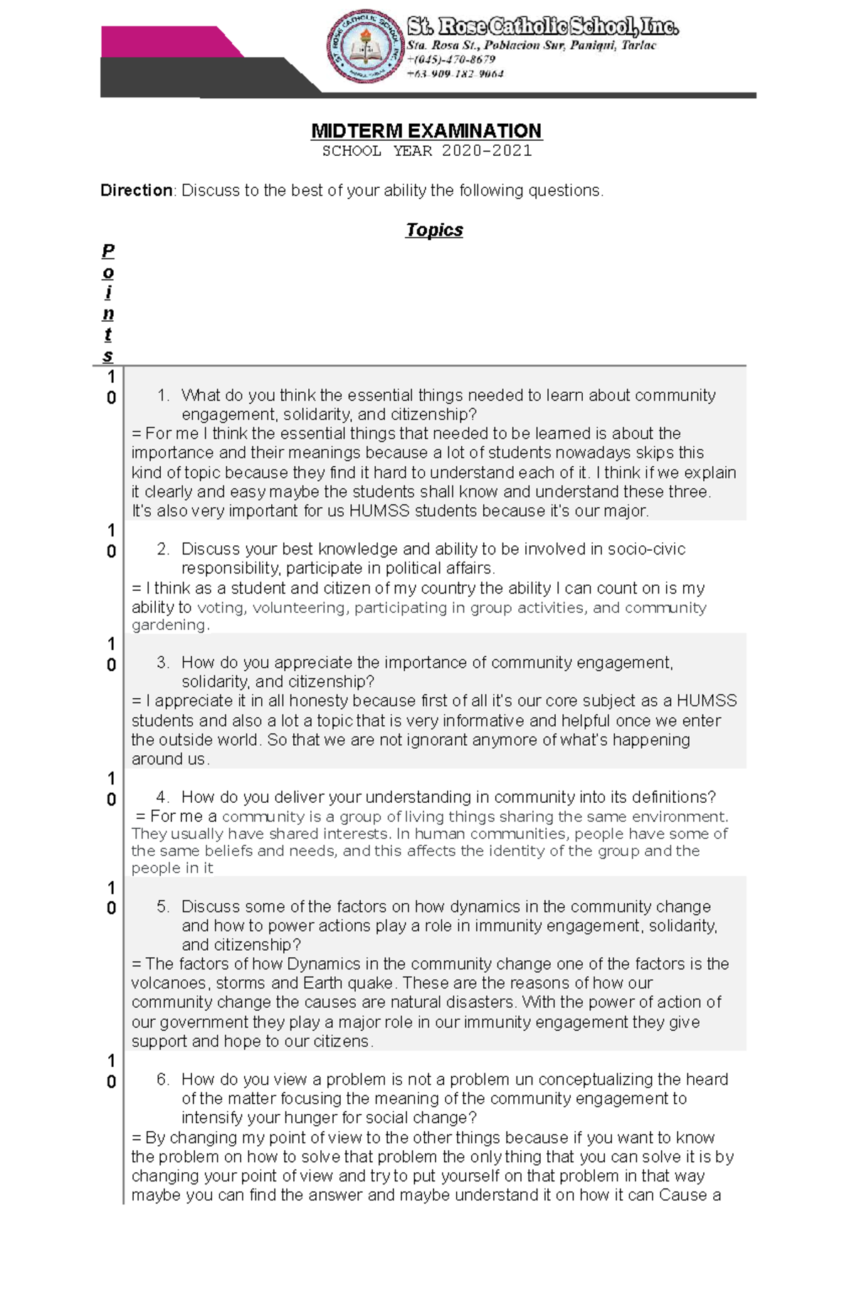 Midterm-EXAM - Midterm exam - MIDTERM EXAMINATION SCHOOL YEAR 2020 ...