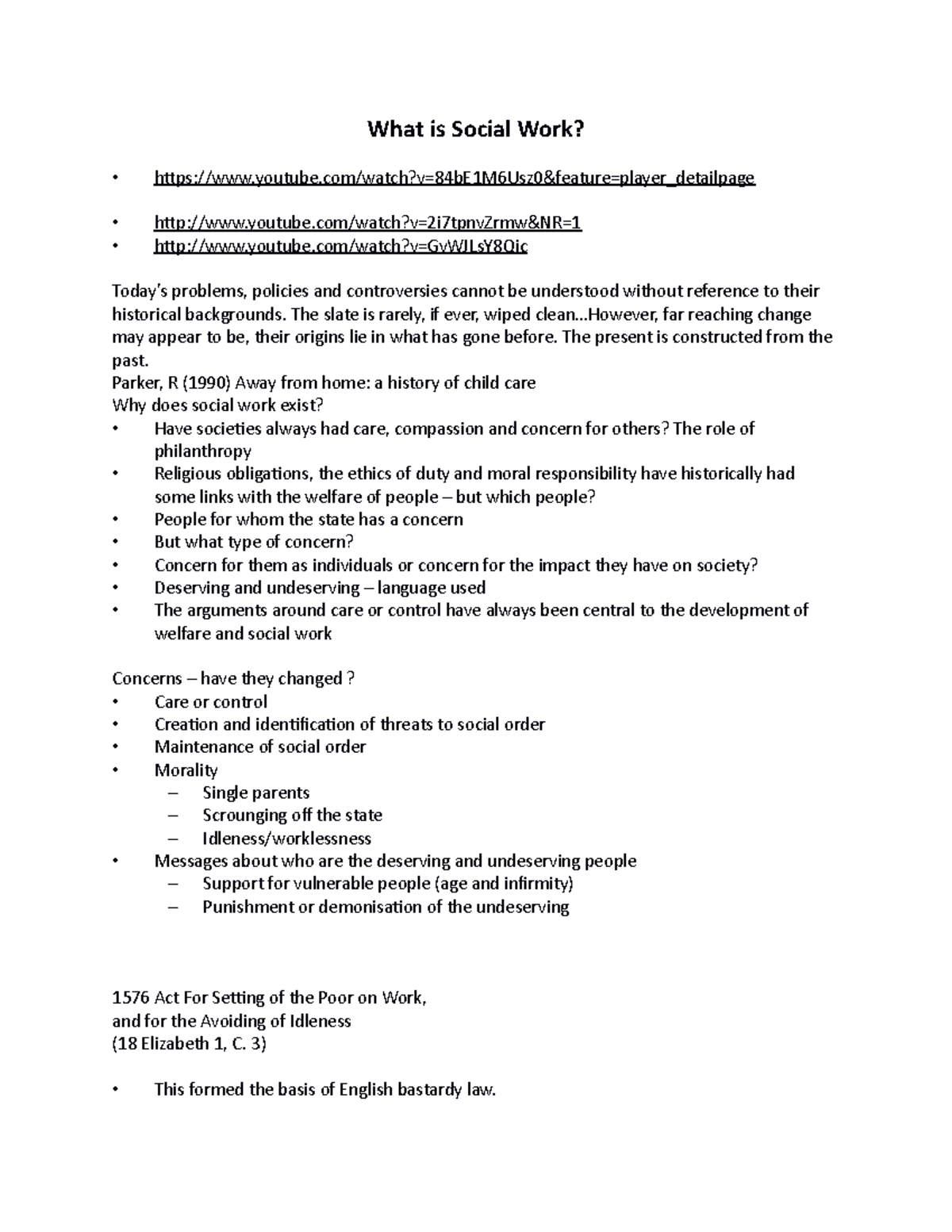 Notes for Lectures 1-3 in Introduction to Social Work Module - What is ...