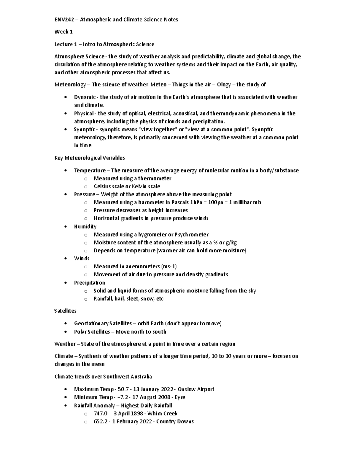 Lecture 1 Intro To Atmospheric Science Notes Env242 Atmospheric And Climate Science