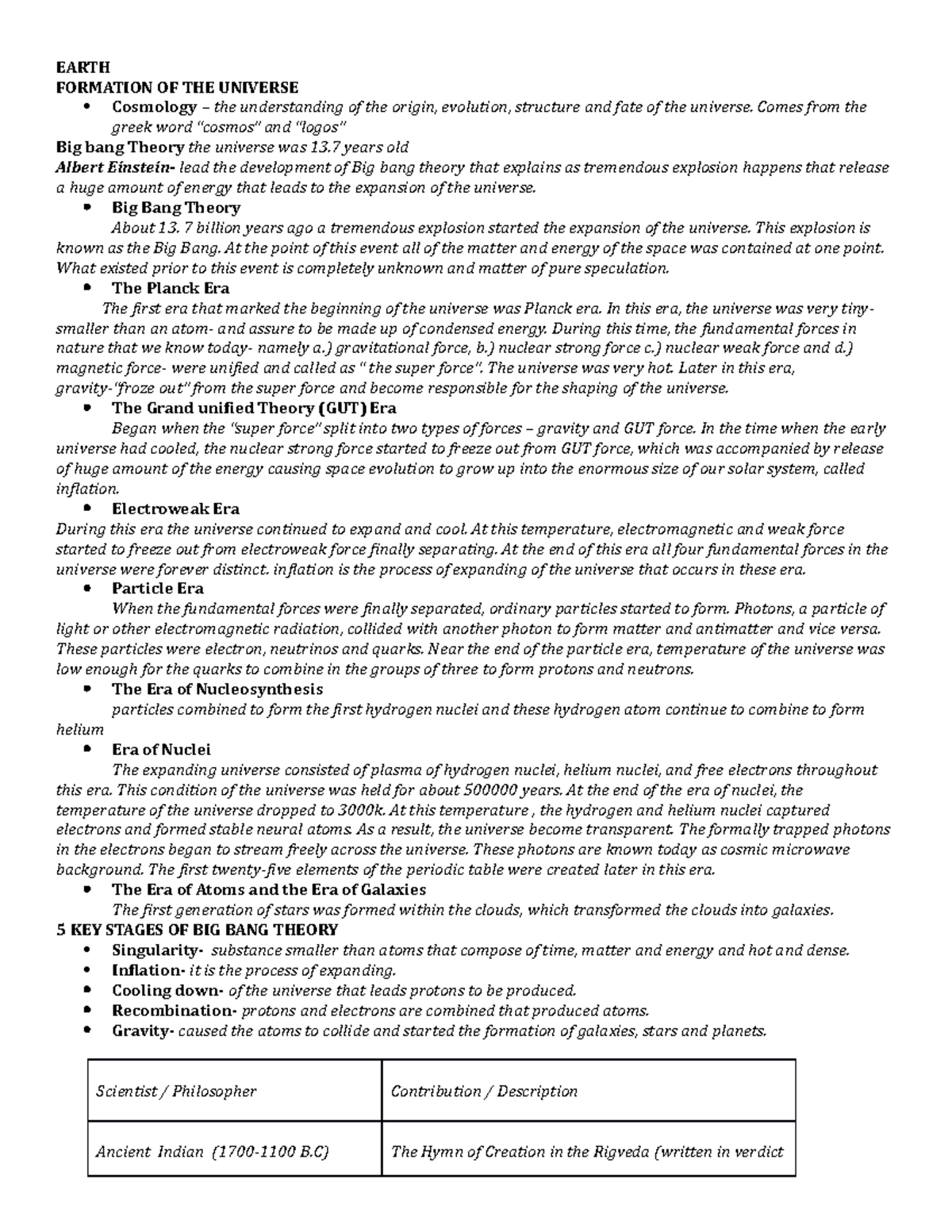 Earth and science reviewer - EARTH FORMATION OF THE UNIVERSE Cosmology ...