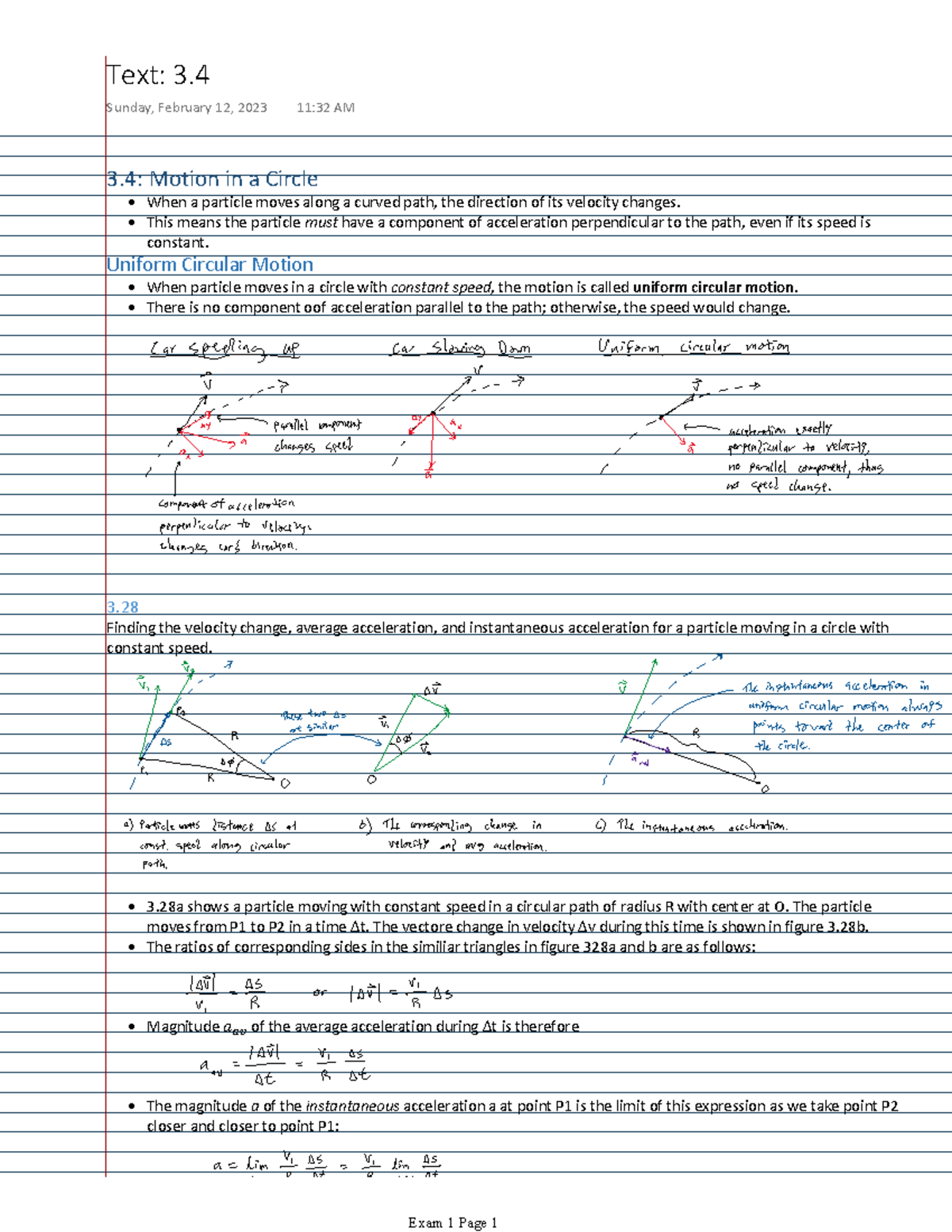 Textbook Section 3.4: Motion in a Circle - 3: Motion in a Circle When a ...