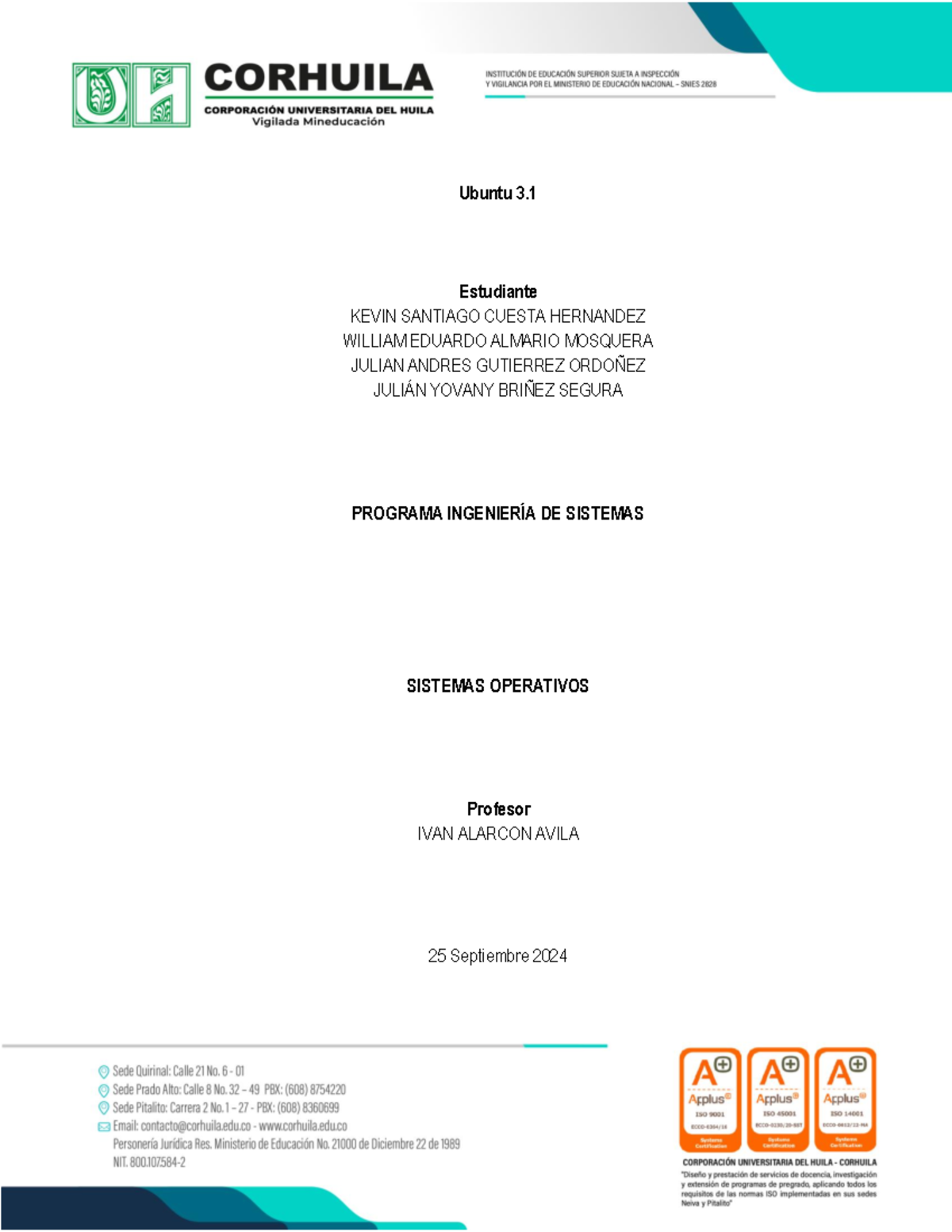 Practica Ubuntu - Ubuntu 3. Estudiante KEVIN SANTIAGO CUESTA HERNANDEZ ...