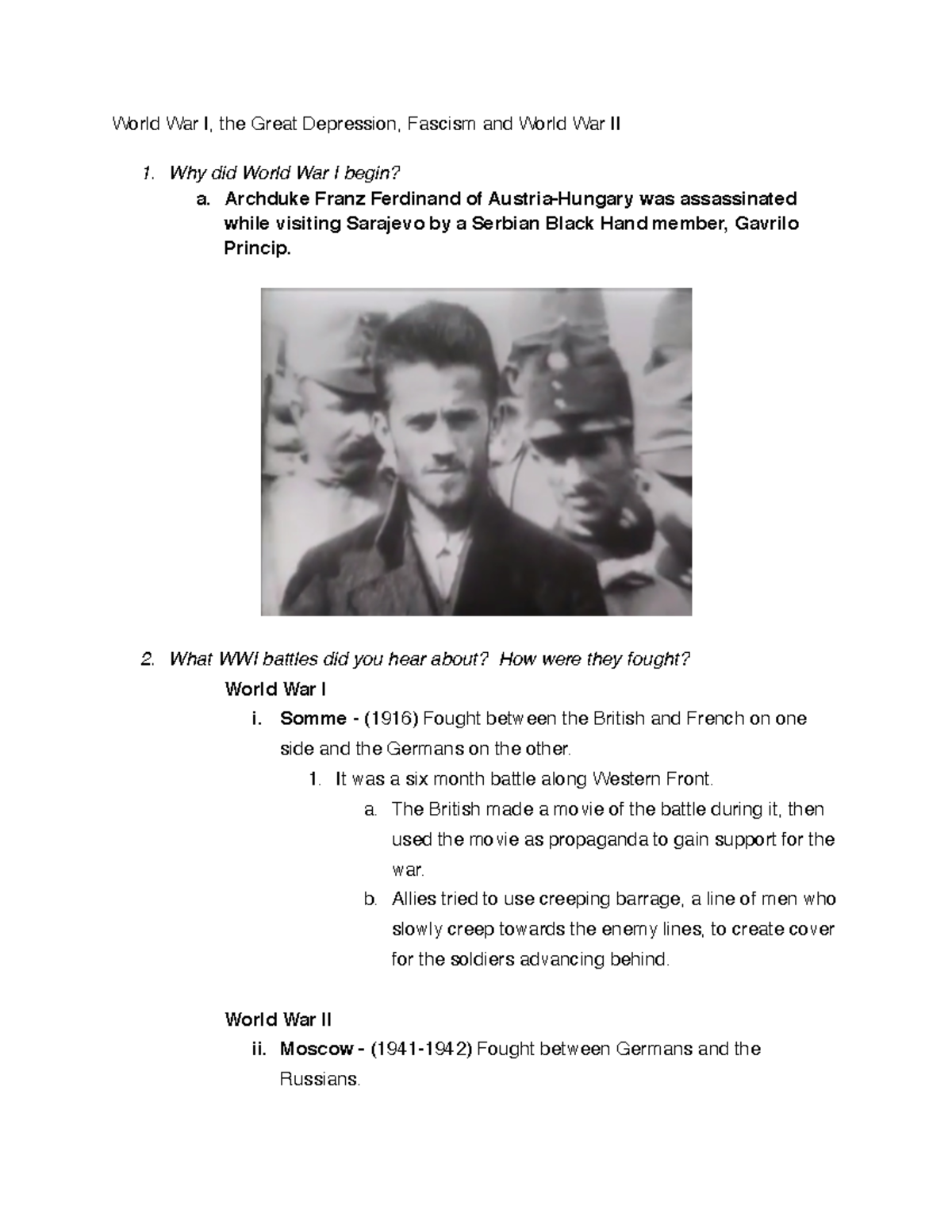 World History - Unit 6 Study Guide - World War I, the Great Depression ...