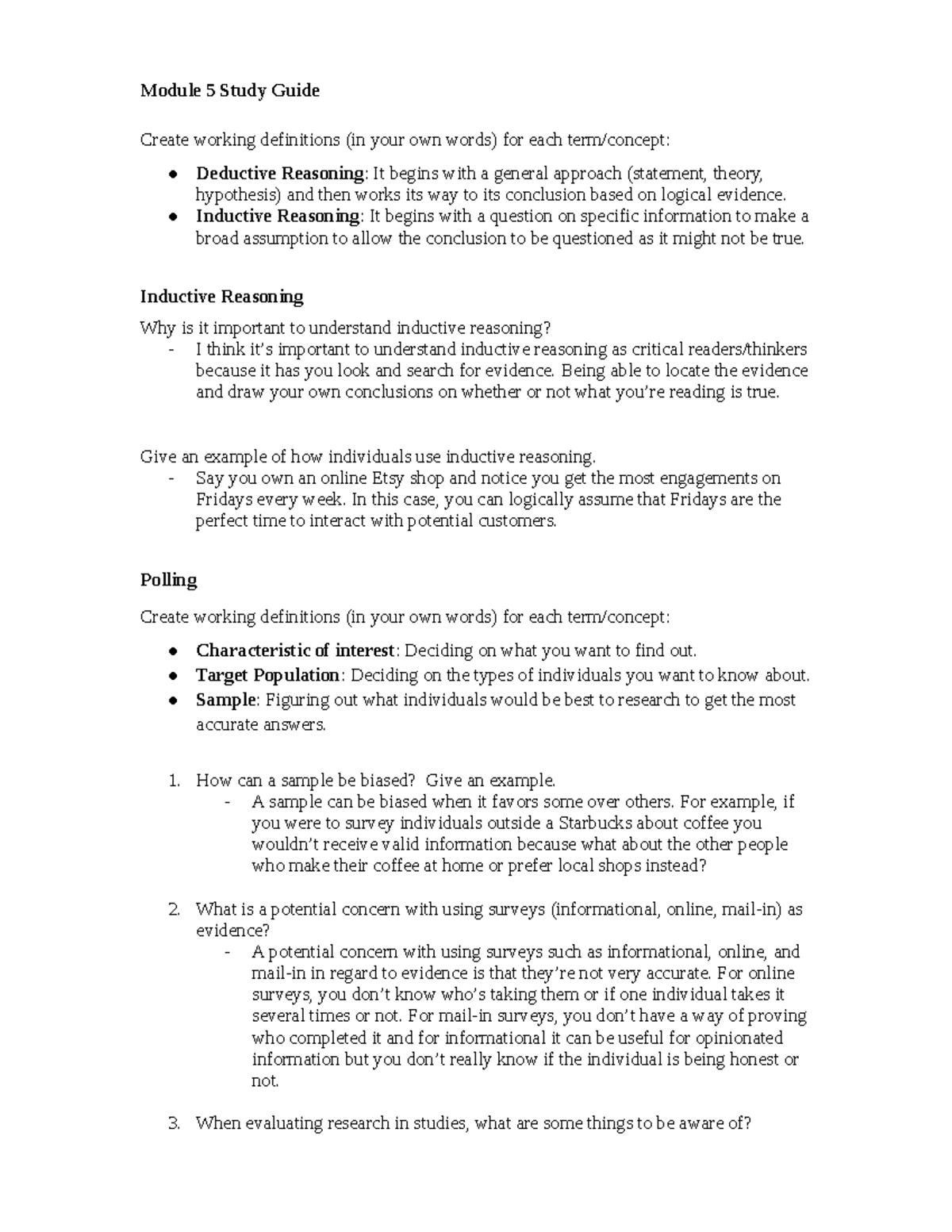 M5 Study Guide - Module 5 Study Guide Create working definitions (in your own words) for each ...