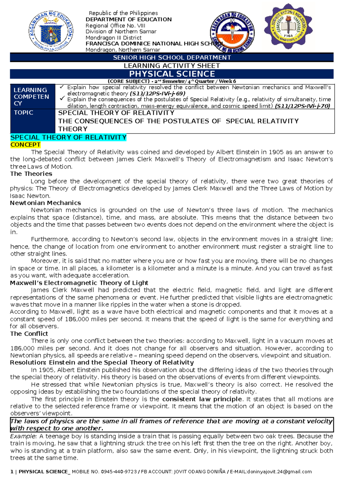 Physical Science LAS - Q4W6 - Republic of the Philippines DEPARTMENT OF ...