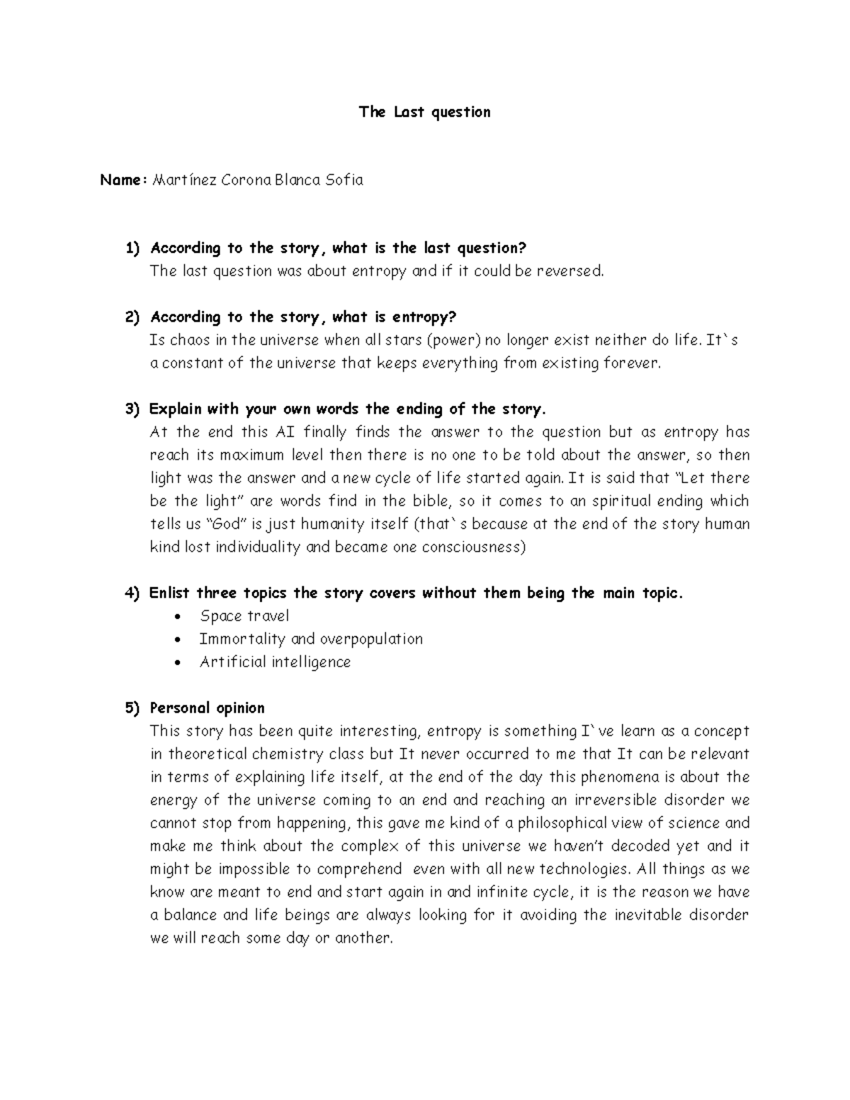 The Last question - CV BBF - The Last question Name: Martínez Corona ...