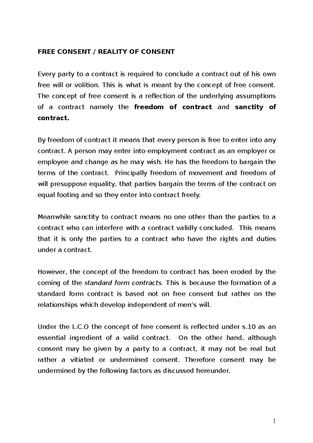 LAW OF Contract PART 2 - Unknown - FREE CONSENT / REALITY OF CONSENT ...