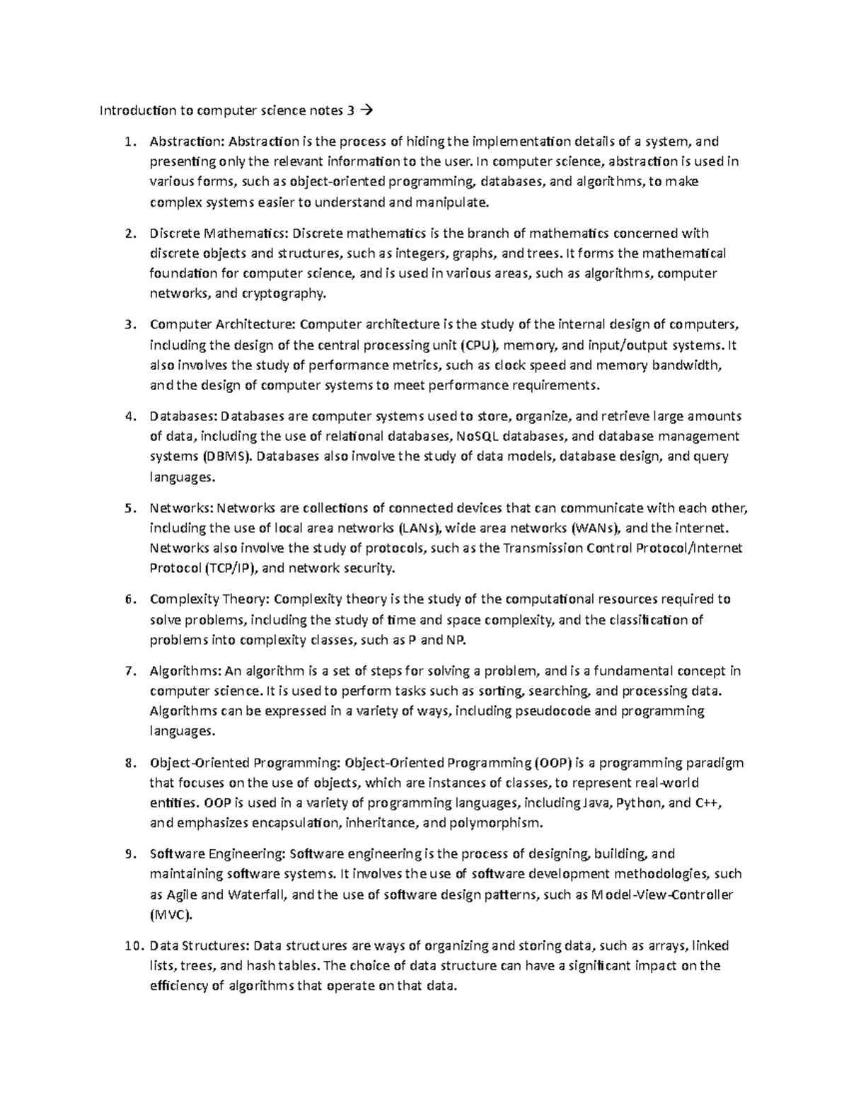Intro To Csnotes 3 Introduction To Computer Science Notes 3 Abstraction Abstraction Is The
