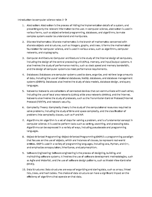 Introduction To Computer Science Notes Part 1 - I. Overview of Computer ...