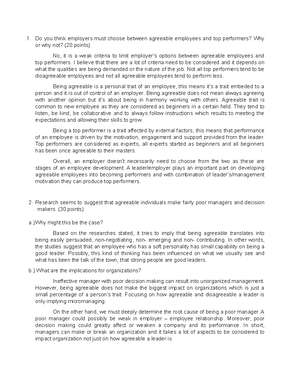 [OB] Final EXAM - ORGANIZATIONAL BEHAVIOR REVIEW Describe the manager’s ...