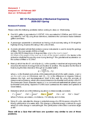ME101-Spring 2021 HW2 - HW questions of ME101 Ch2 - Homework 2 Assigned ...