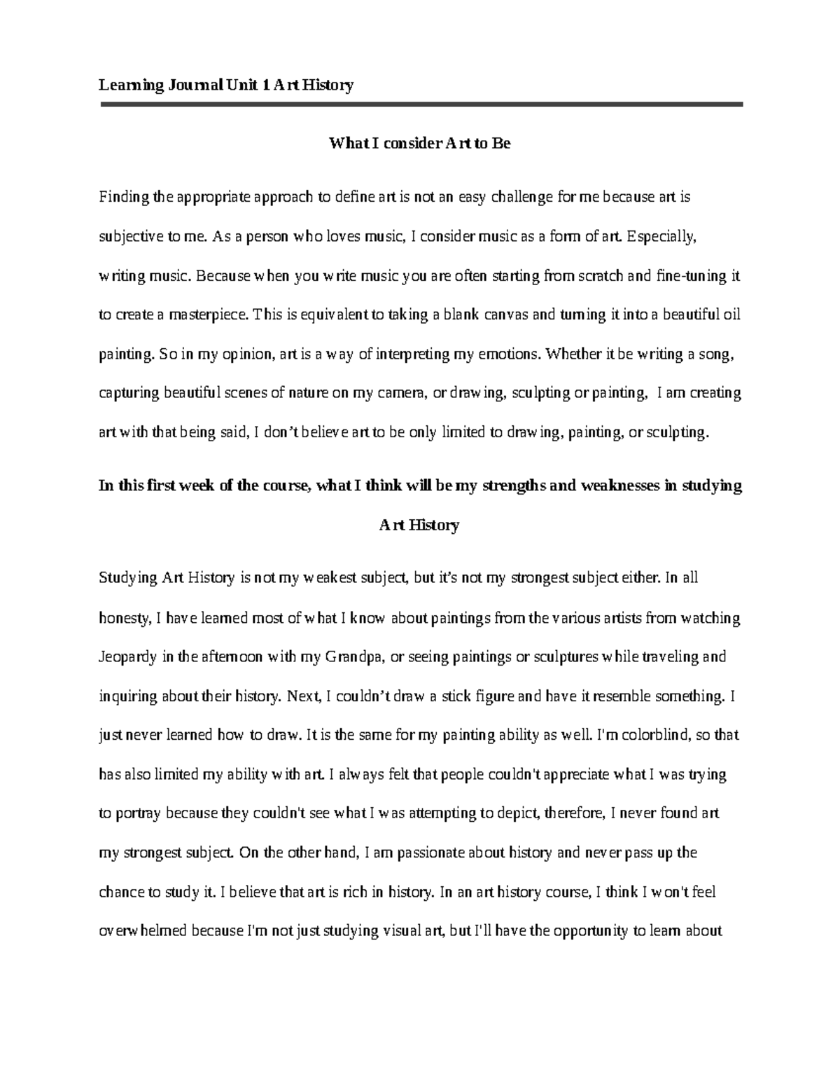 Learning Journal Unit 1 Art History - Google Drive - Learning Journal ...