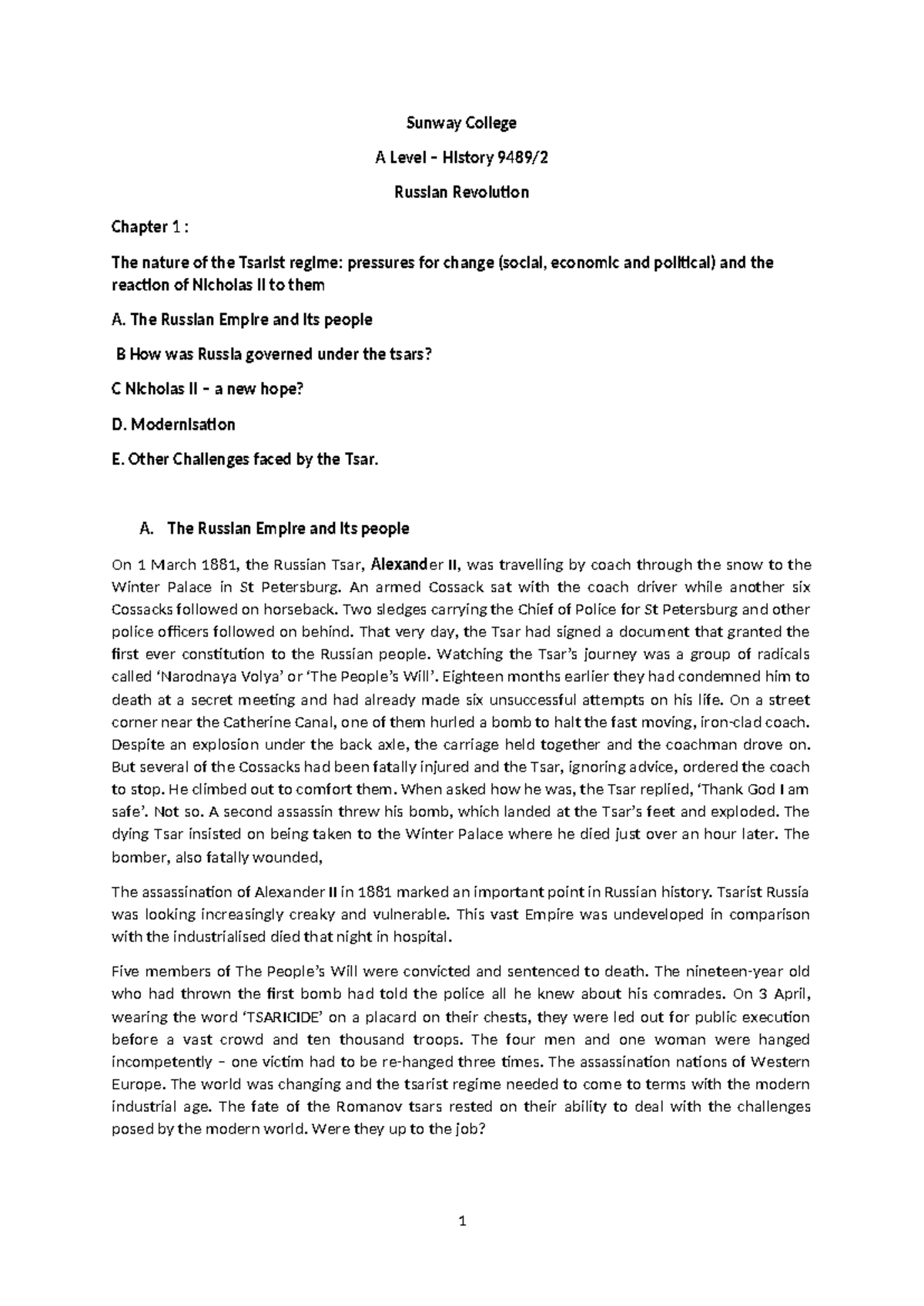 Russian Revolution - Chapter 1 - Sunway College A Level – History 9489 ...