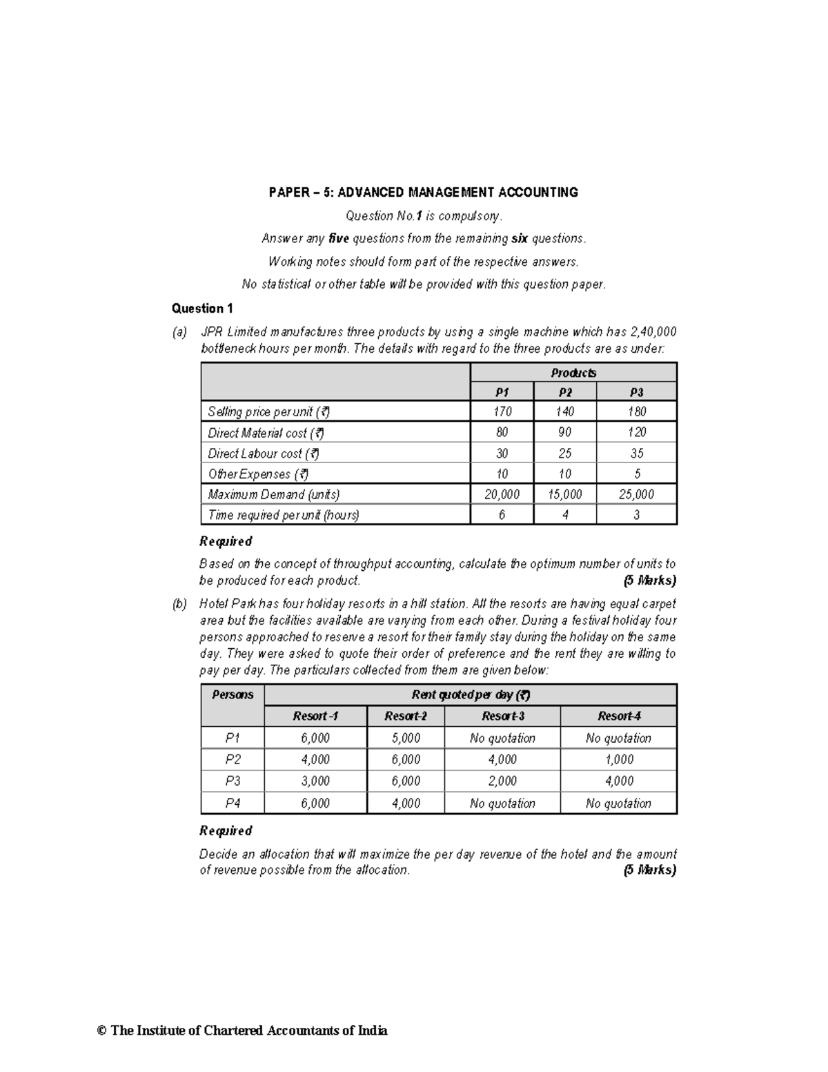 Paper – 5 Advanced Management Accounting - PAPER – 5: ADVANCED ...