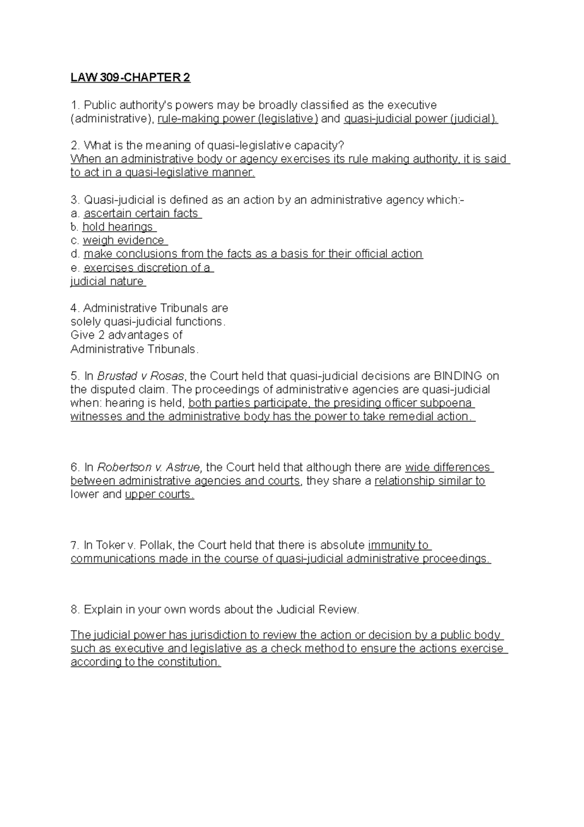 LAW 309- Chapter 2 (Tutorial Practice) - Principles of Administrative ...