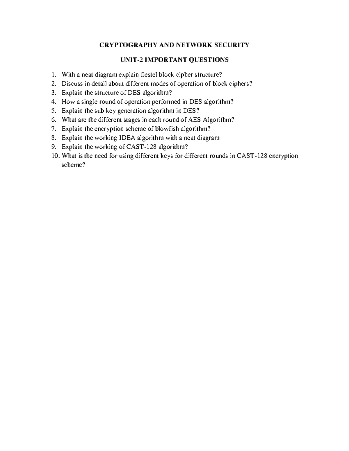Unit-2 Important Questions - CRYPTOGRAPHY AND NETWORK SECURITY UNIT-2 IMPORTANT QUESTIONS With a ...