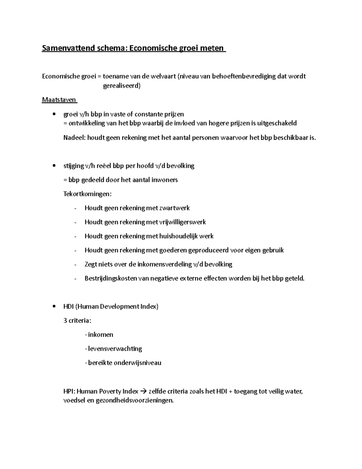 Samenvattend schema economische groei meten - Samenvattend schema ...