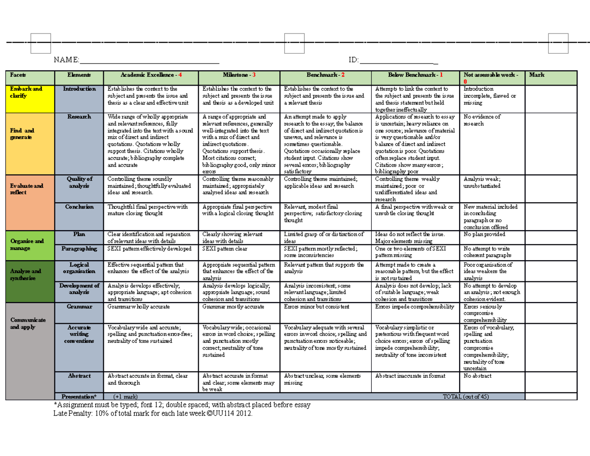 A1 Marking Criteria - NAME:__________________________________ ID ...