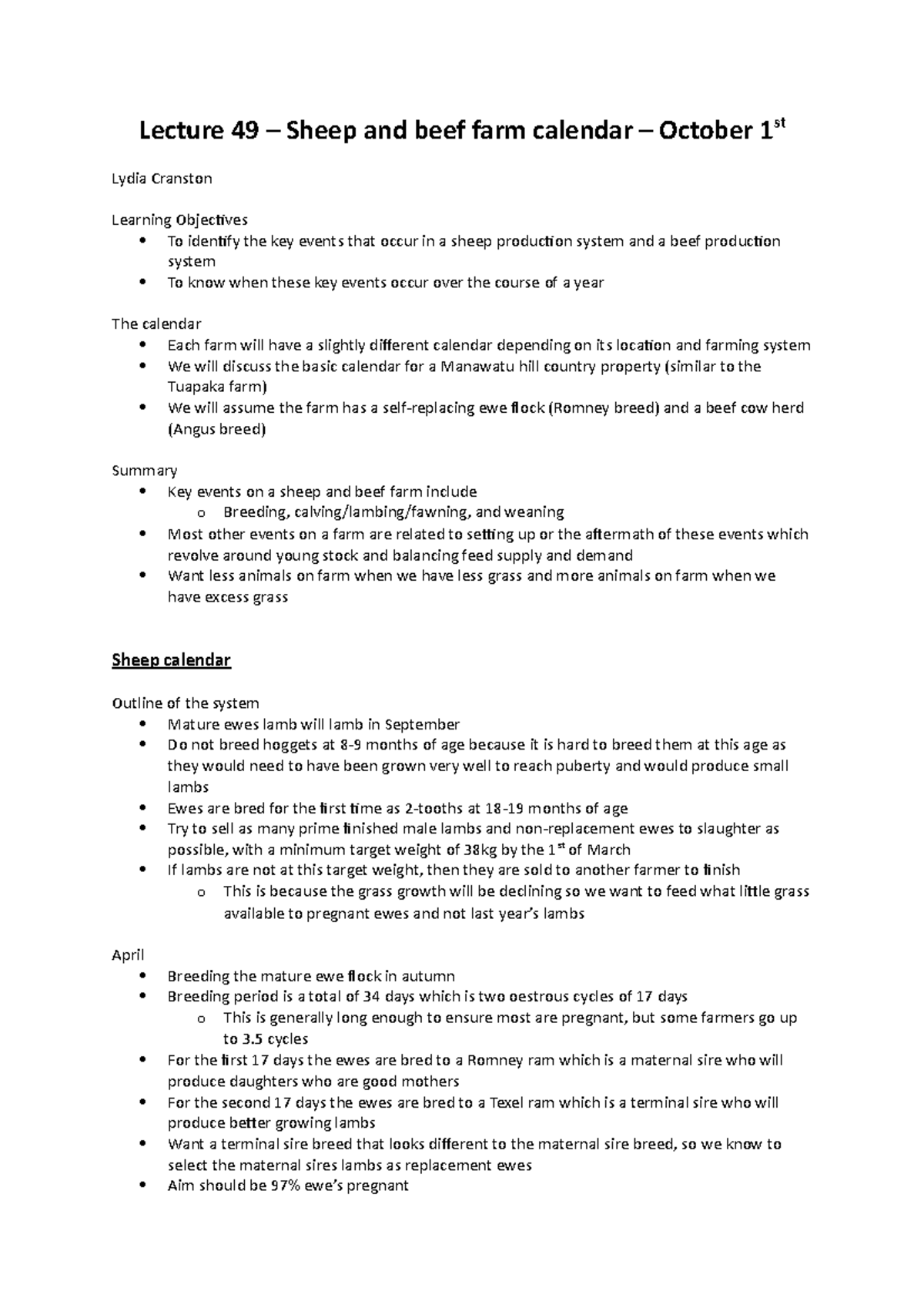 227.113 Lecture 49 - Sheep and Beef Calendar - October 1st - Lecture 49 ...