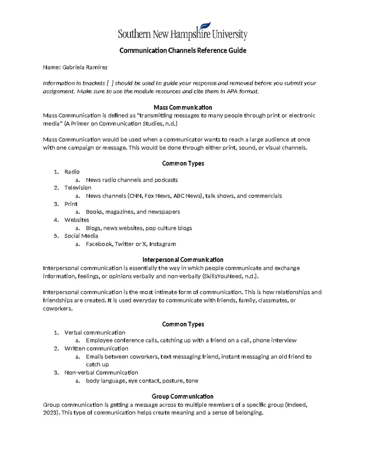 COM 127 Reference Guide Template (1) - Communication Channels Reference ...
